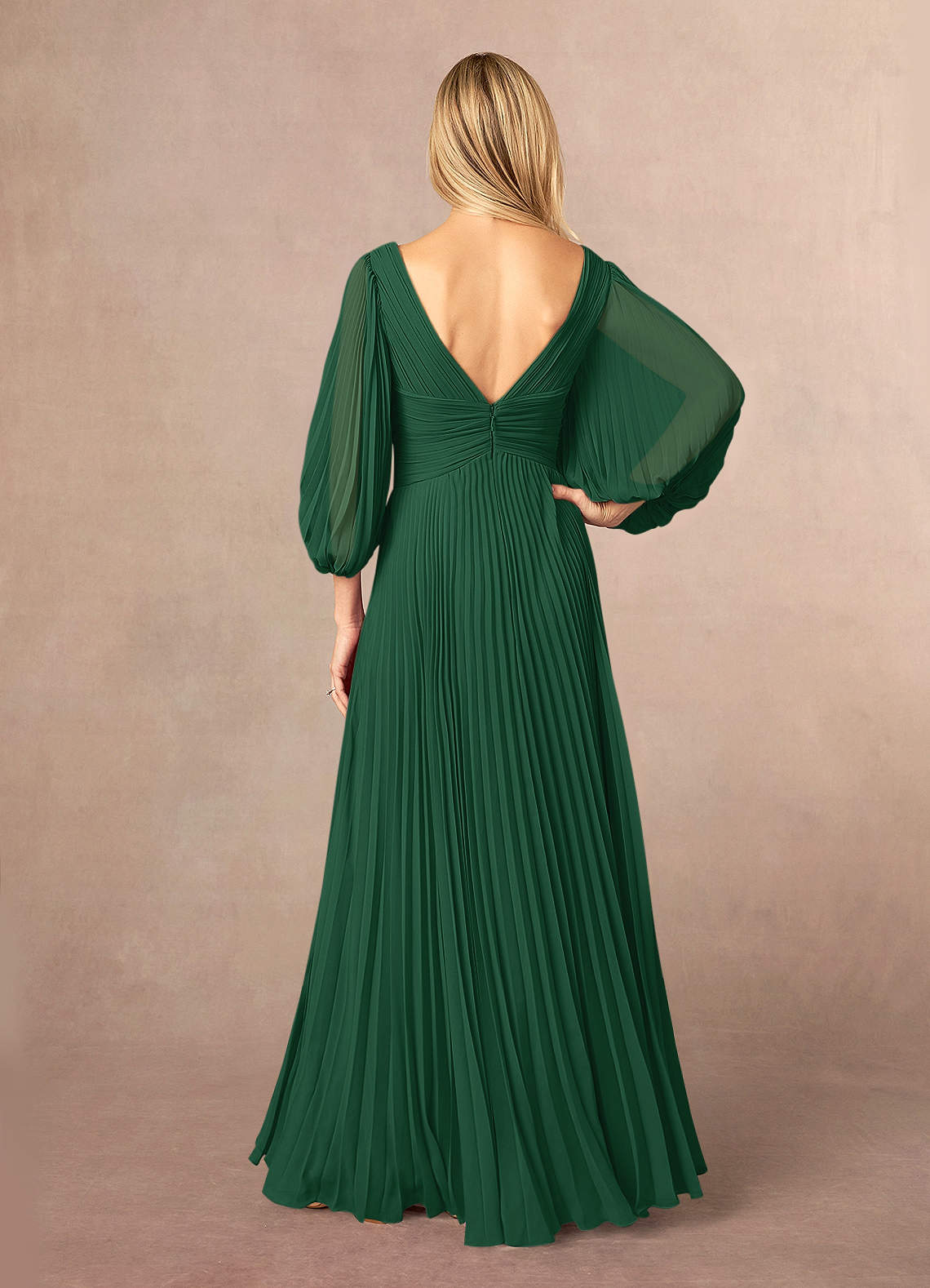 Azazie Zahara Dark Green A-Line V-Neck Pleated Chiffon Dress | Azazie