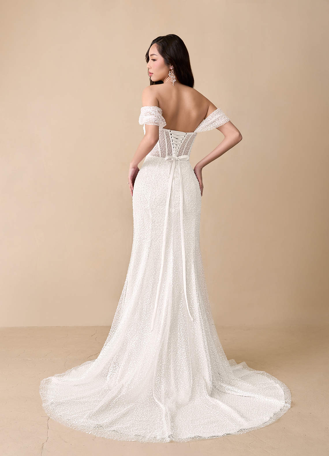 Diamond White Azazie Eos Mermaid Pleated Beading Chapel Train Dress ...