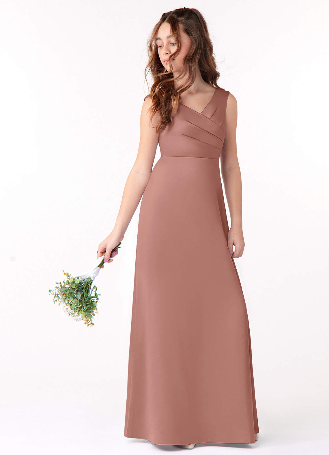 Azazie Sadia Junior Bridesmaid Dress in Cedar Rose | Azazie