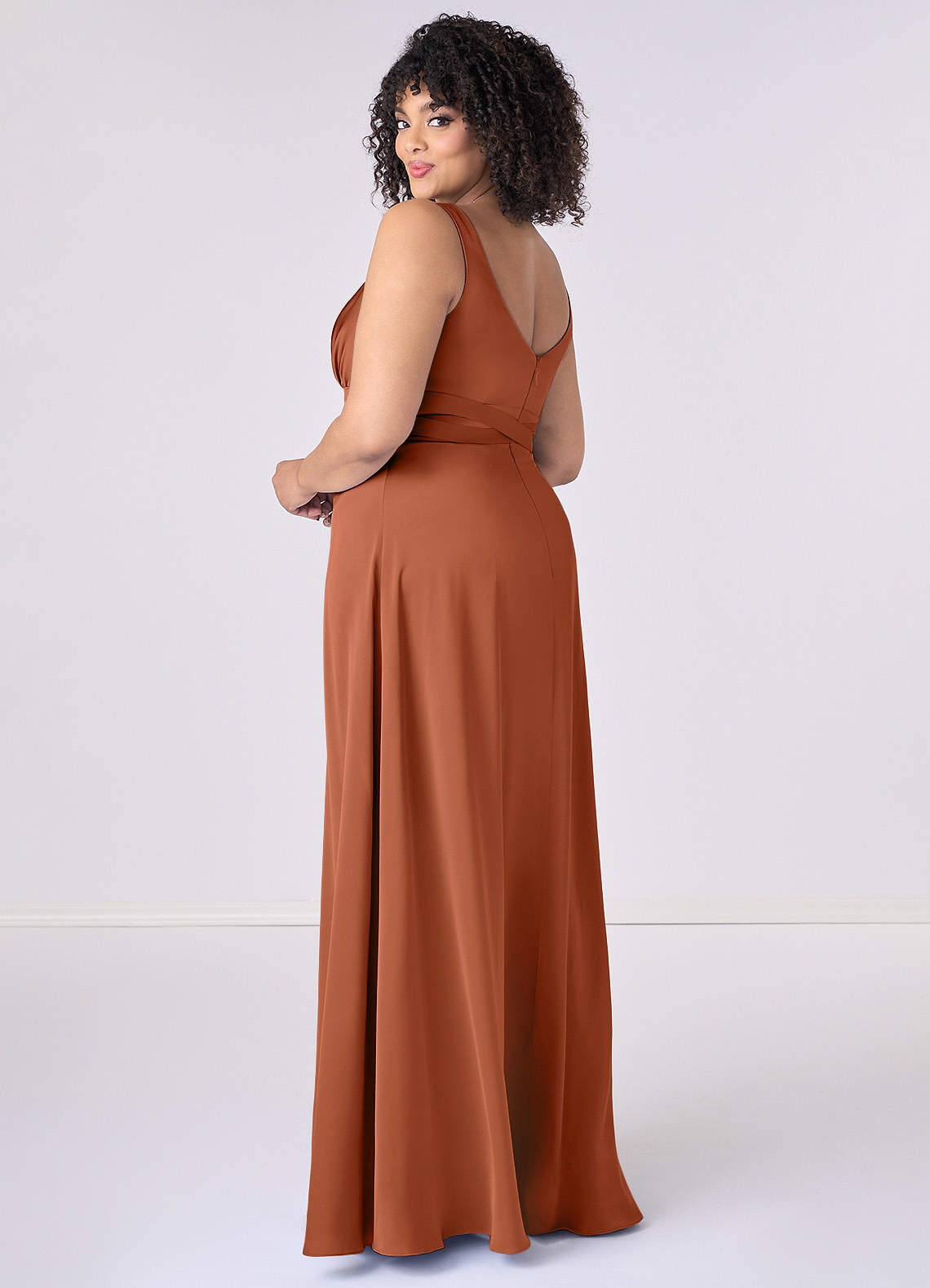 Cedar Rose V-Neck Empire Dropwaist Stretch Satin A-Line Dress ...