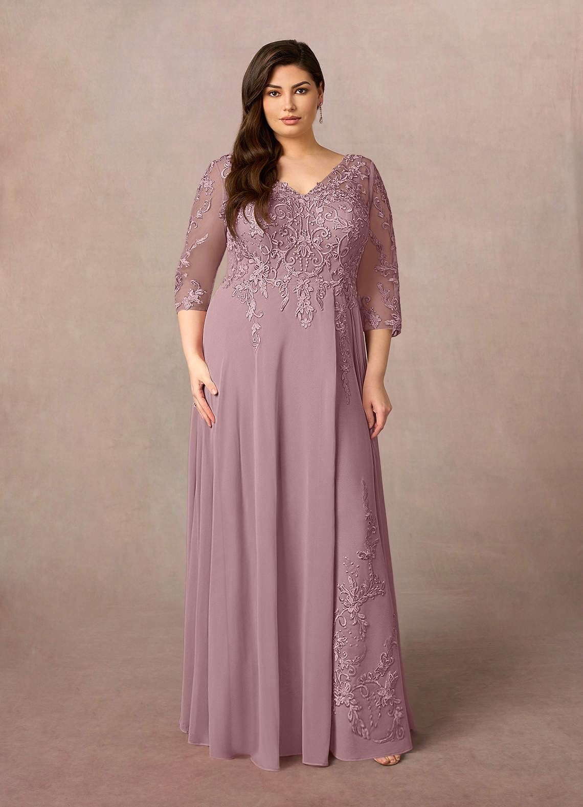 Azazie Noella Dusty Rose A-Line V-Neck Lace Chiffon Dress | Azazie