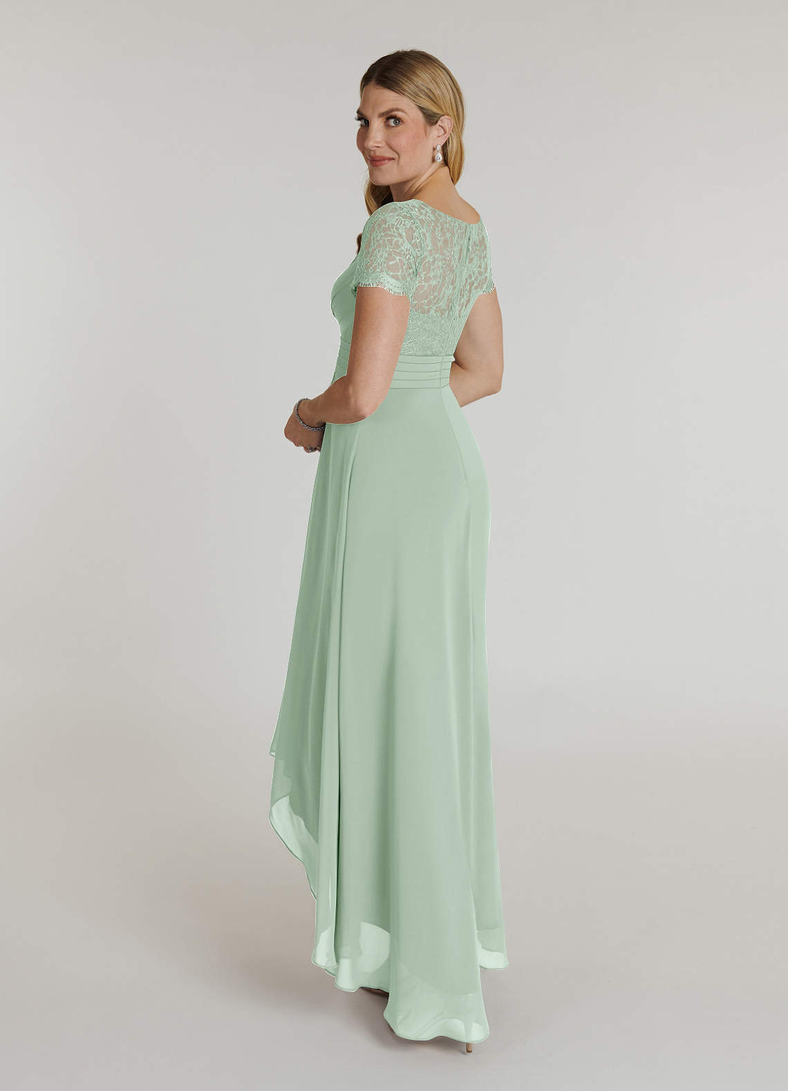 Azazie Polly Agave A-Line Lace Chiffon Dress | Azazie