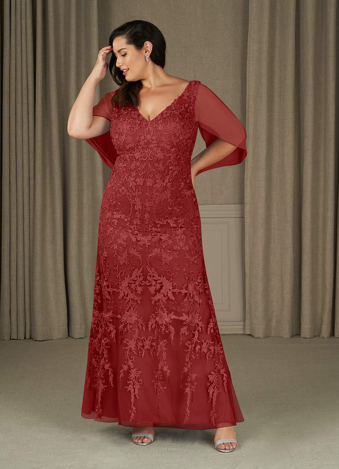 Azazie Ferris Rust Sheath V-Neck Chiffon Dress | Azazie