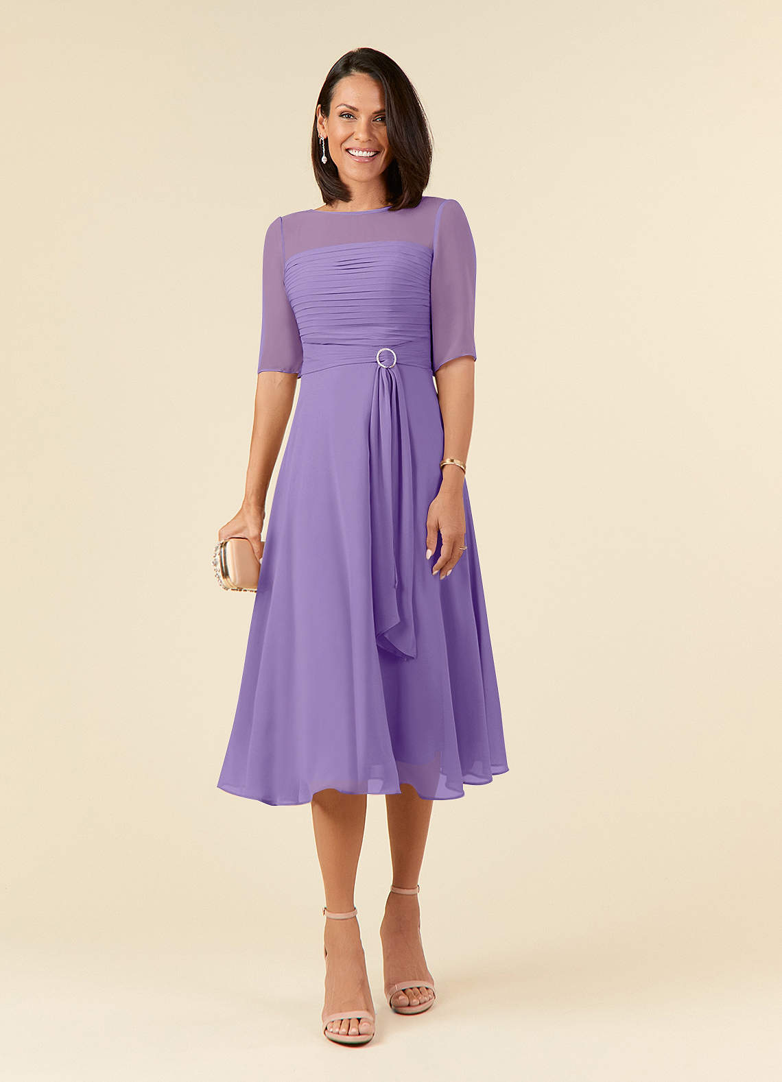 Azazie Naomi Tahiti A-Line Boatneck Pleated Chiffon Dress | Azazie Azazie Naomi Tahiti A-Line Boatneck Pleated Chiffon Dress | Azazie