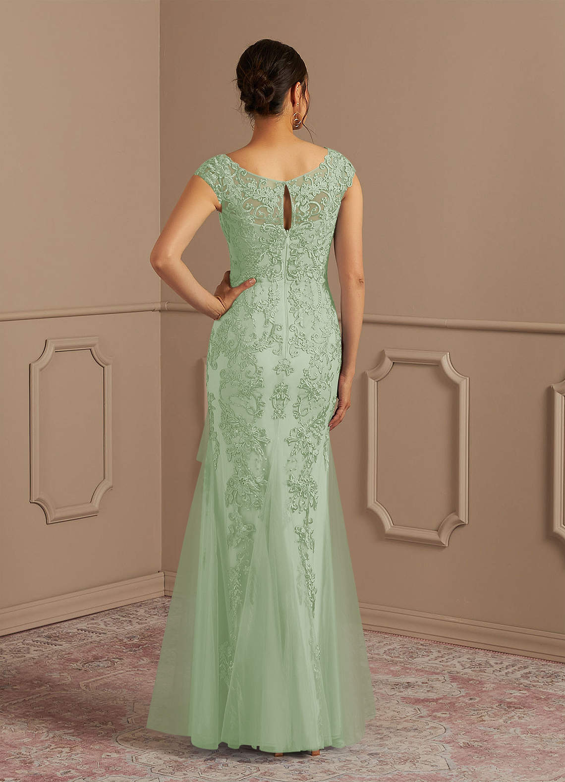 Azazie Melena Dusty Sage Mermaid Lace Tulle Dress | Azazie