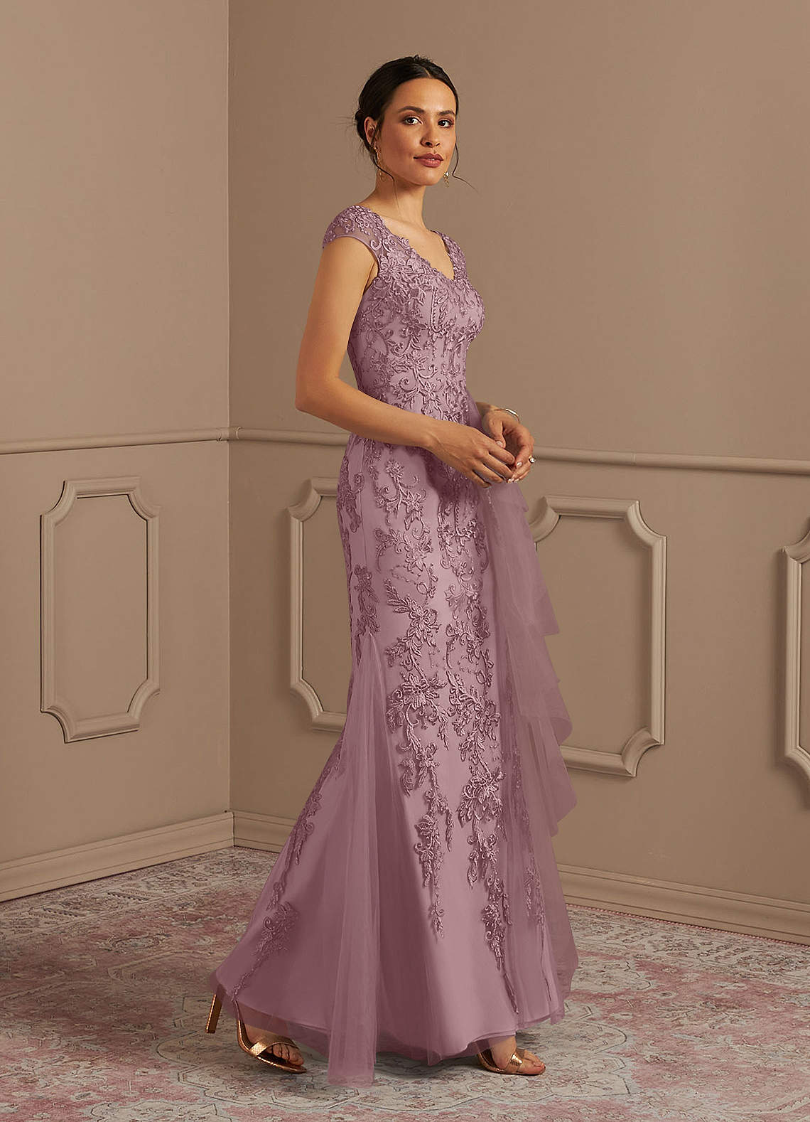 Azazie Melena Dusty Rose Mermaid Lace Tulle Dress | Azazie