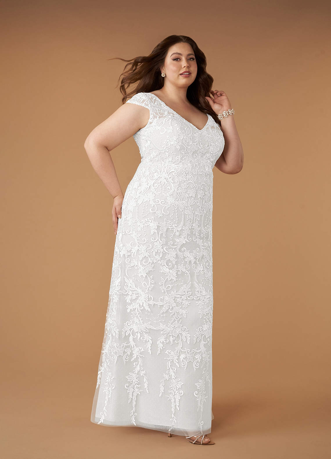 Diamond White Azazie Devonna Sheath V-Neck Sequins Lace Floor-Length ...