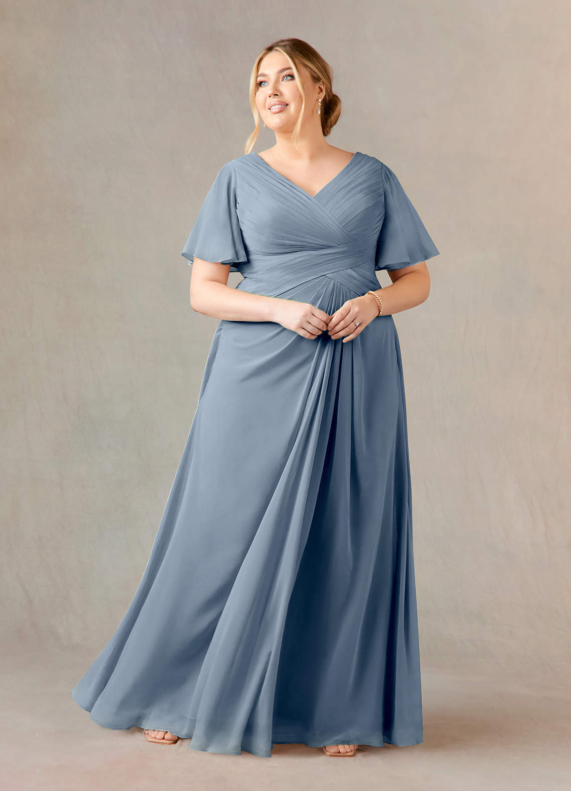 Twilight Azazie Morning Glory Twilight A-Line V-Neck Ruched Chiffon ...