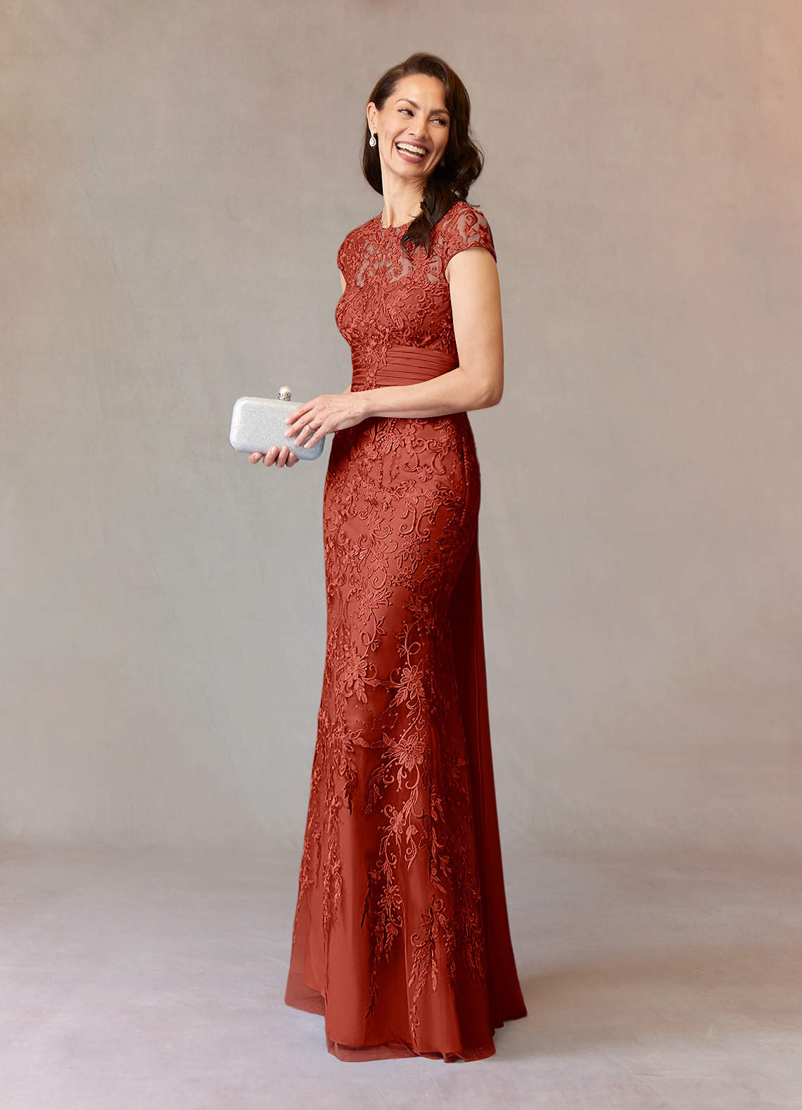 Azazie Jamila Rust Mermaid Lace Dress | Azazie