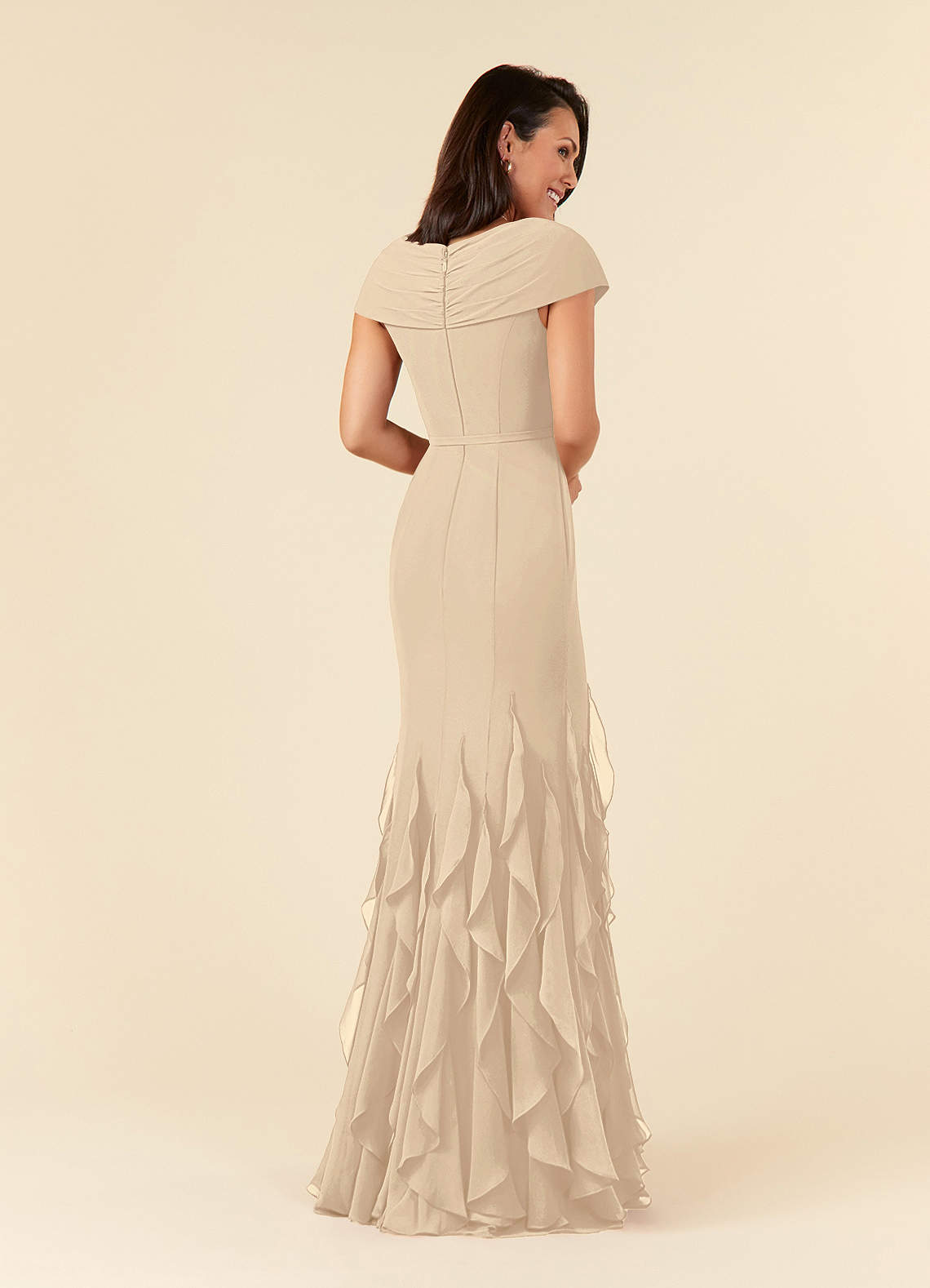 Azazie Bailora Champagne Mermaid Ruched Chiffon Dress | Azazie