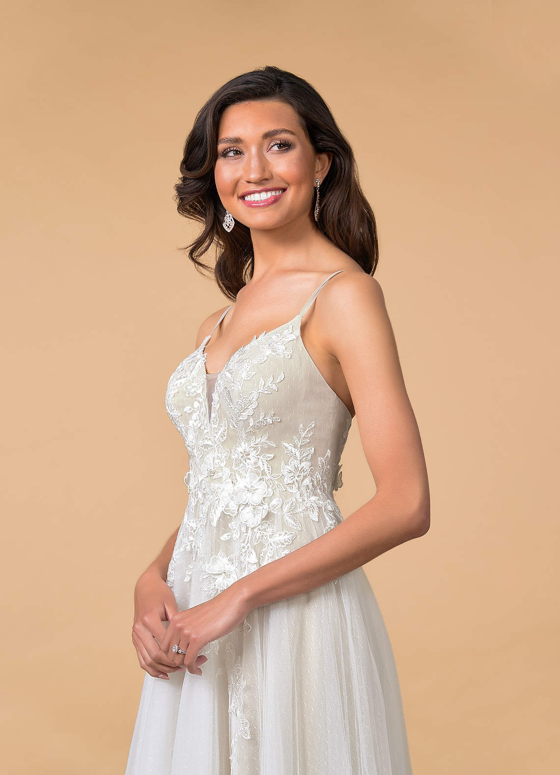 Diamond White/Nude Azazie Nikita A-Line Sequins Tulle Chapel Train ...