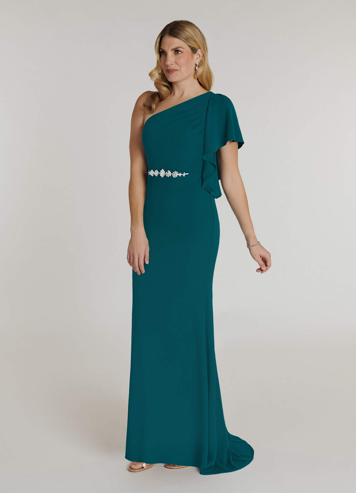 Peacock Azazie Pia Mermaid Pleated Stretch Crepe Sweep train Dress | Azazie