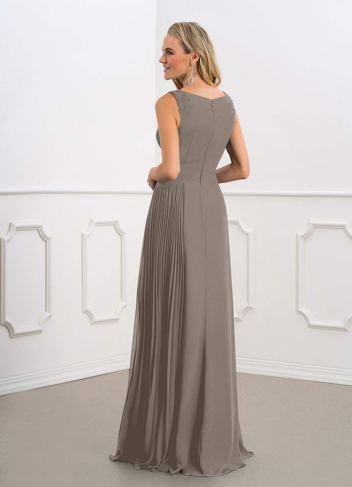 Taupe Azazie Galvan A Line Sequins Chiffon Floor Length Dress Azazie