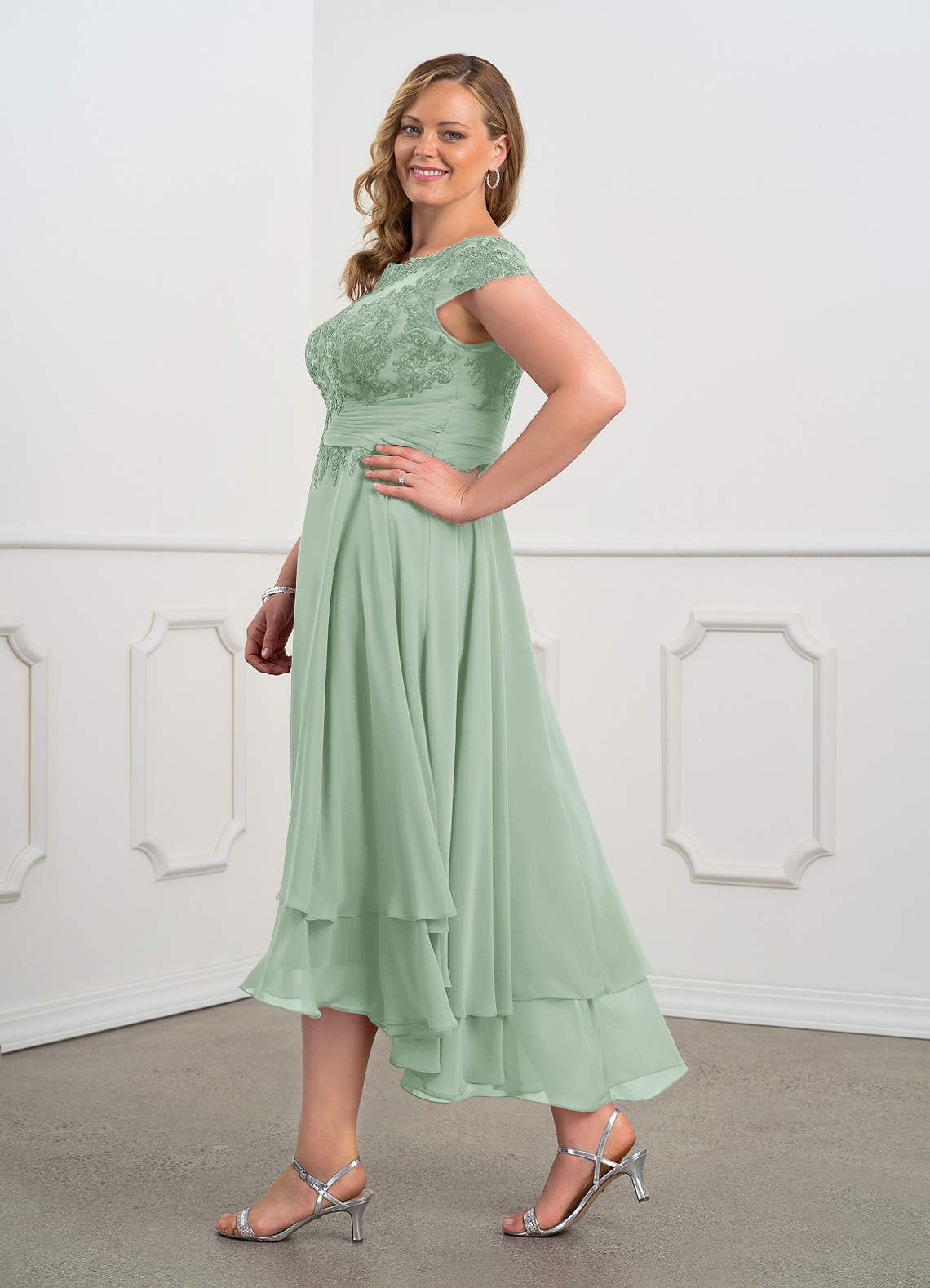 Agave Azazie Shonda Agave Lace Chiffon Dress | Azazie