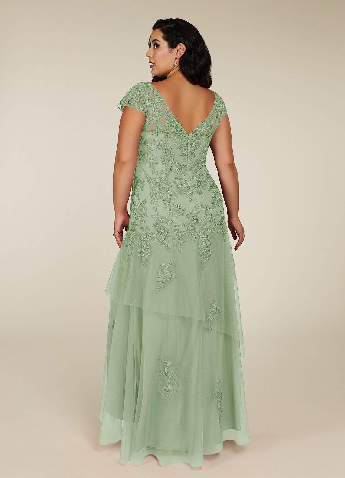 Dusty Sage Azazie Romy Mermaid V-Neck Sequins Tulle Floor-Length Dress ...