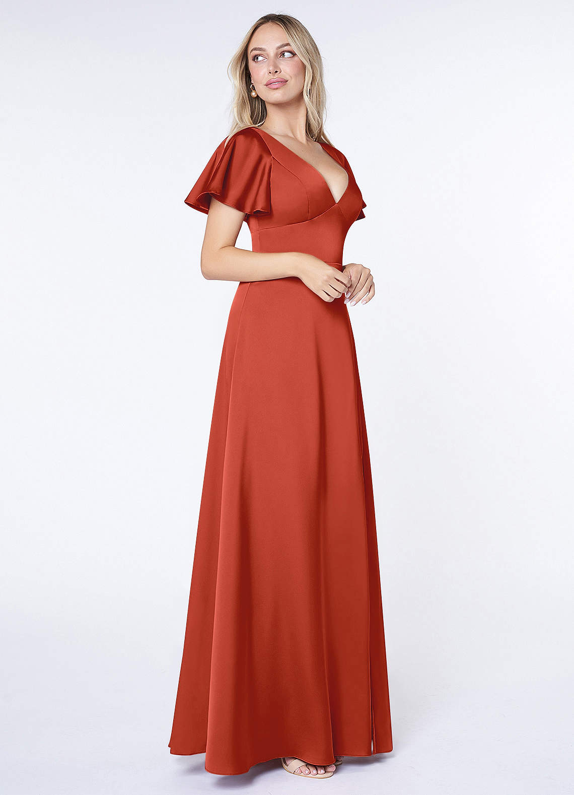 Rust Azazie Lani Stretch Satin Dress Bridesmaid Dresses | Azazie