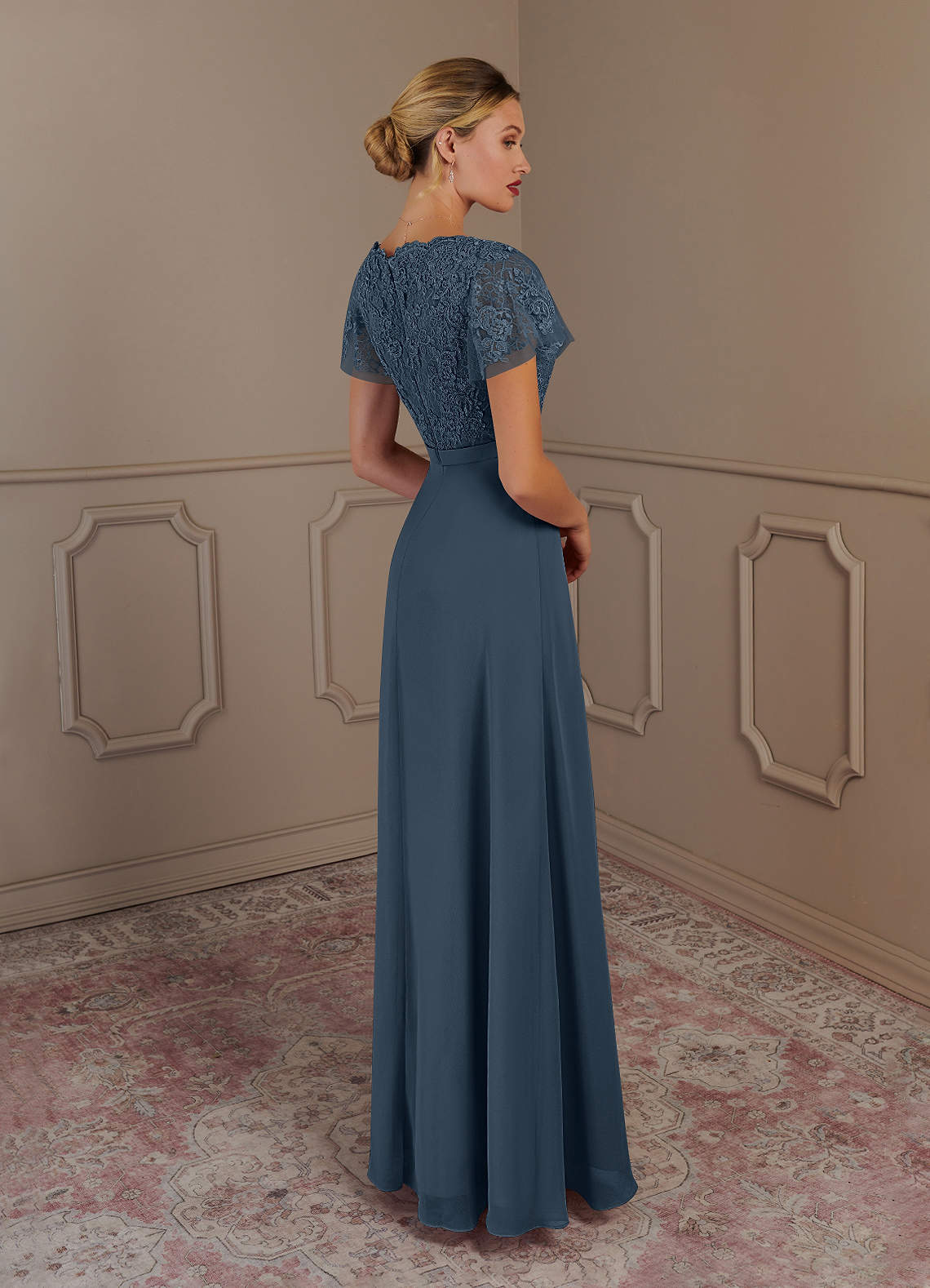 Azazie Singer Neptune A-Line V-Neck Lace Chiffon Dress | Azazie