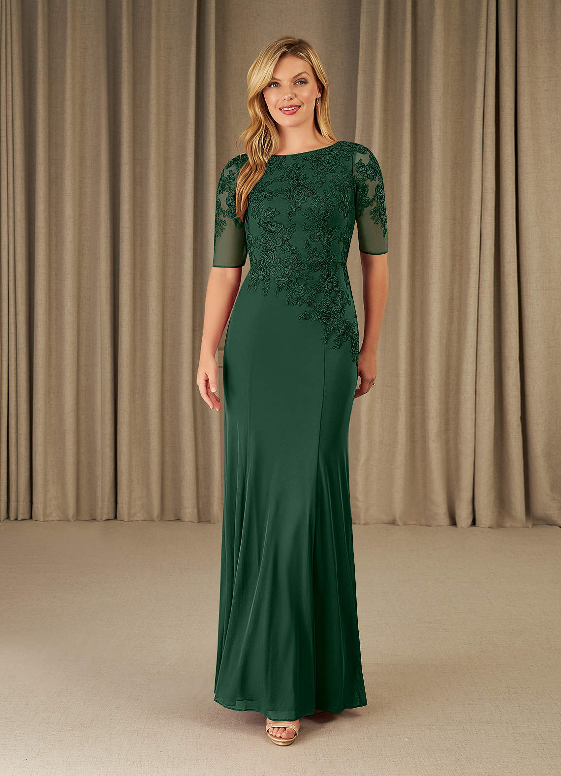Azazie Ivanna Dark Green Mermaid Lace Dress | Azazie
