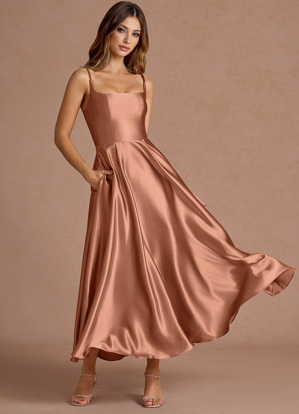 Elvie Antique Brass Lace-up Maxi Dress | Azazie