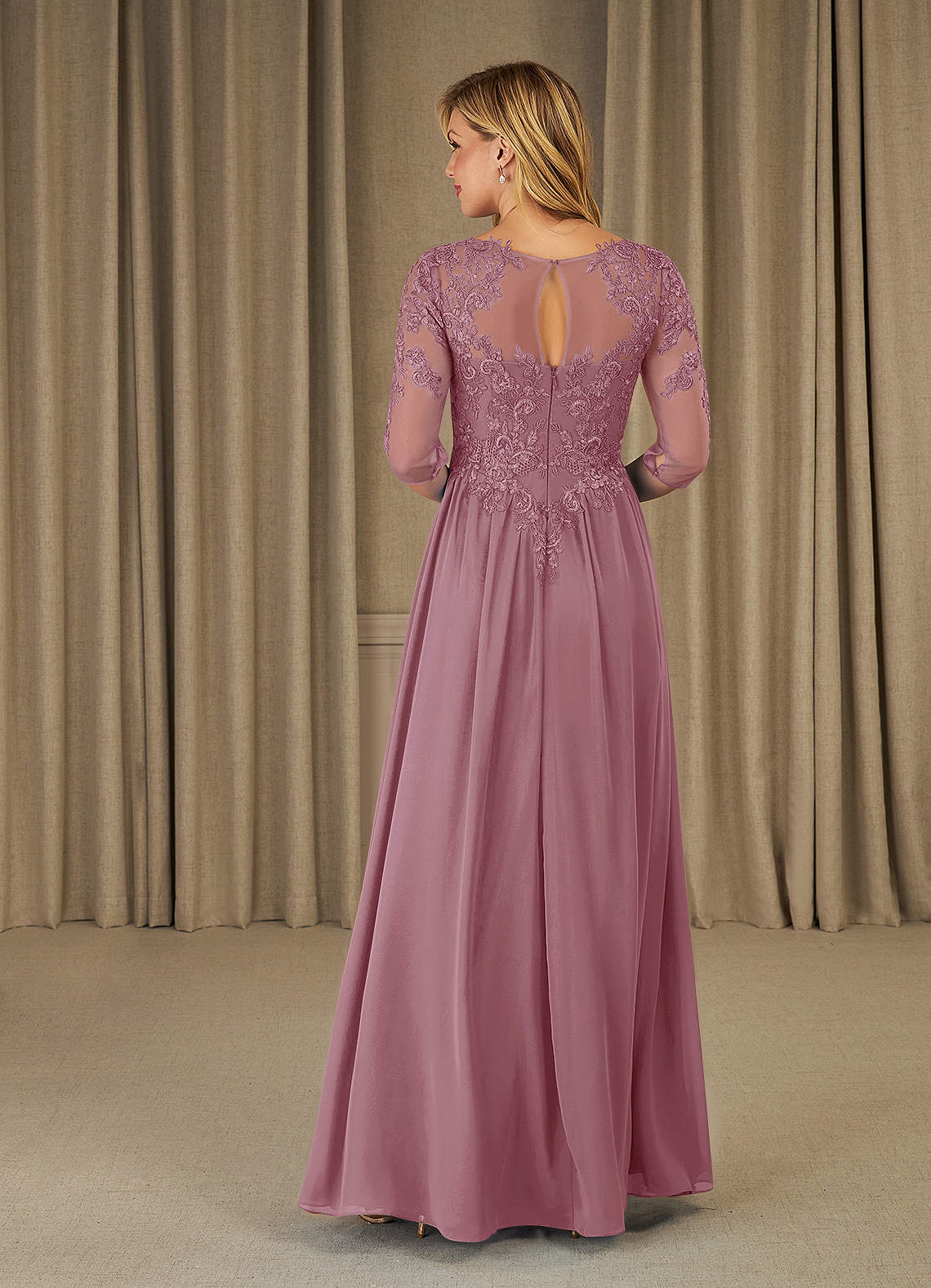 Vintage Mauve Azazie Mirielle Klänning A-Line Scoop spets Golv längd ...