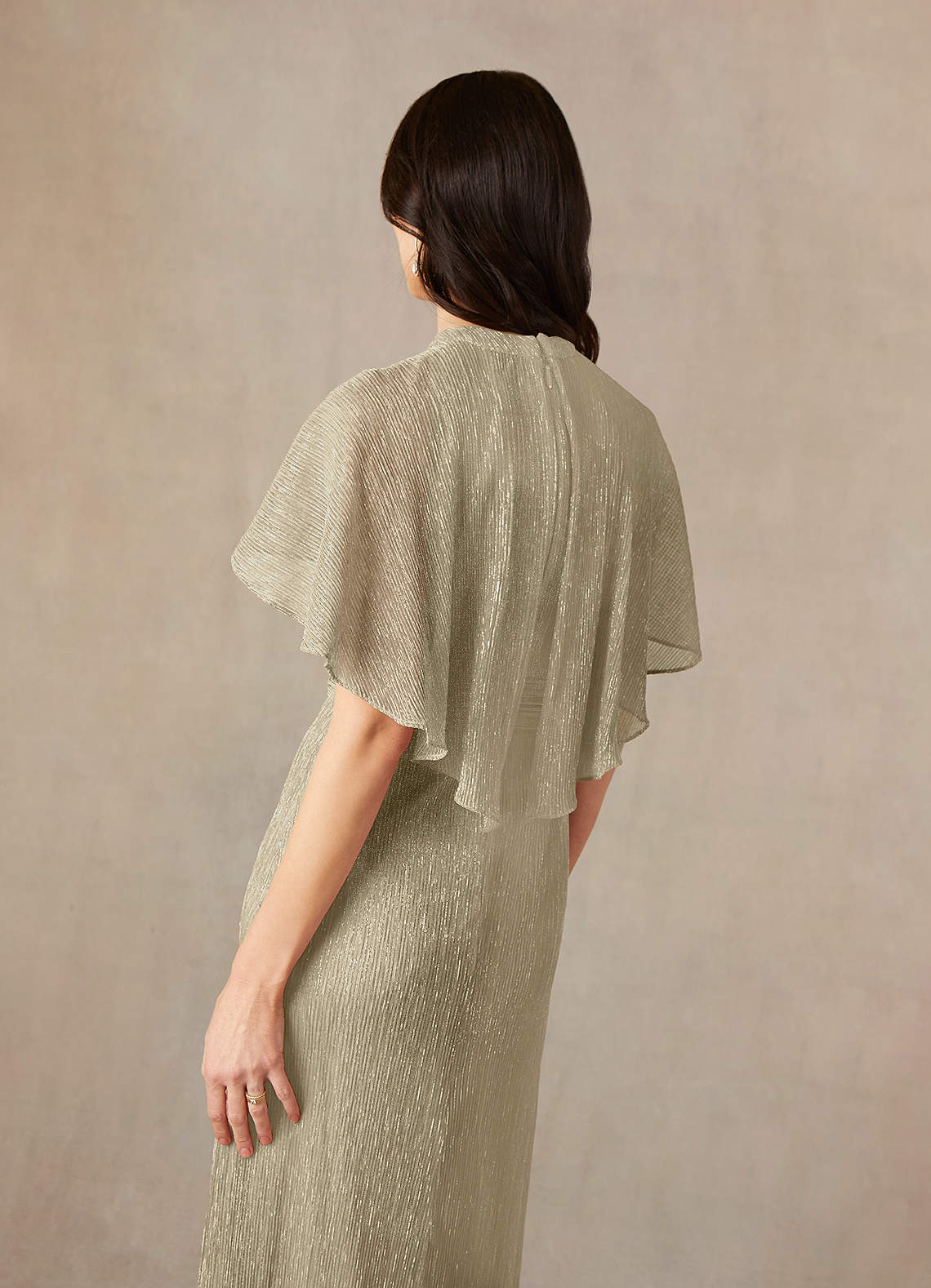 Azazie Draga Champagne Gold Sheath Pleated Metallic Mesh Dress | Azazie