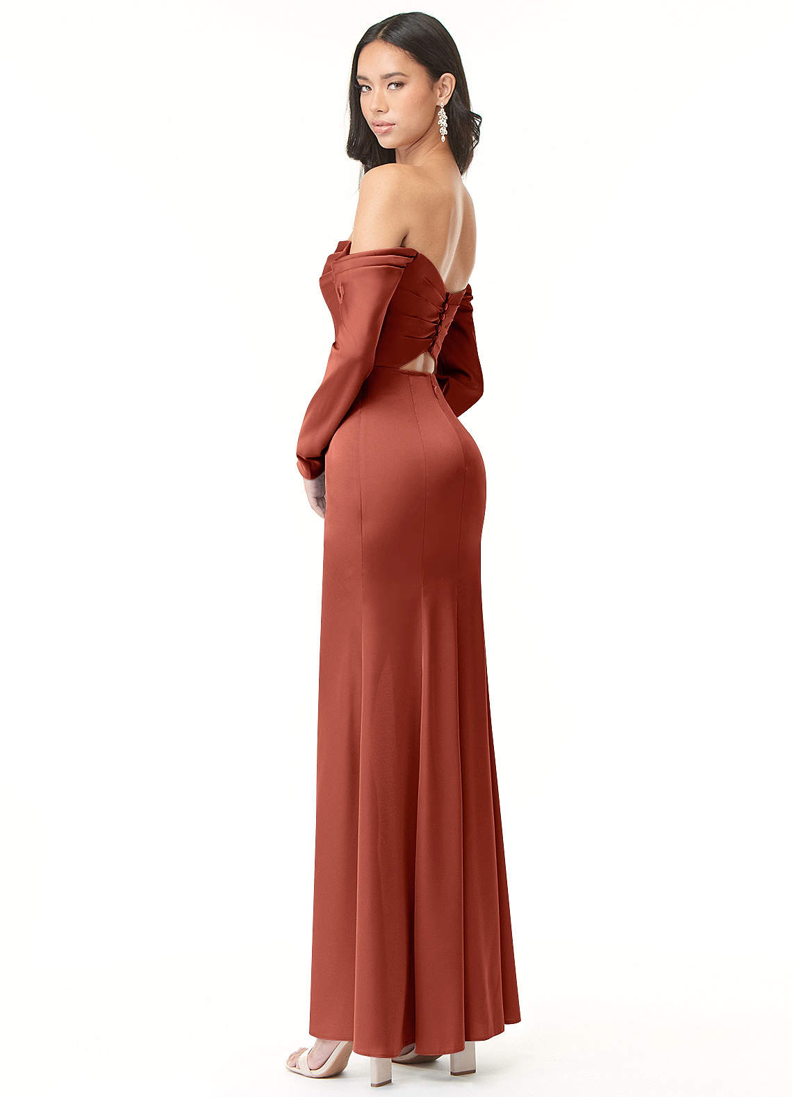 Terracotta Azazie Hallie Stretch Satin Dress Bridesmaid Dresses | Azazie