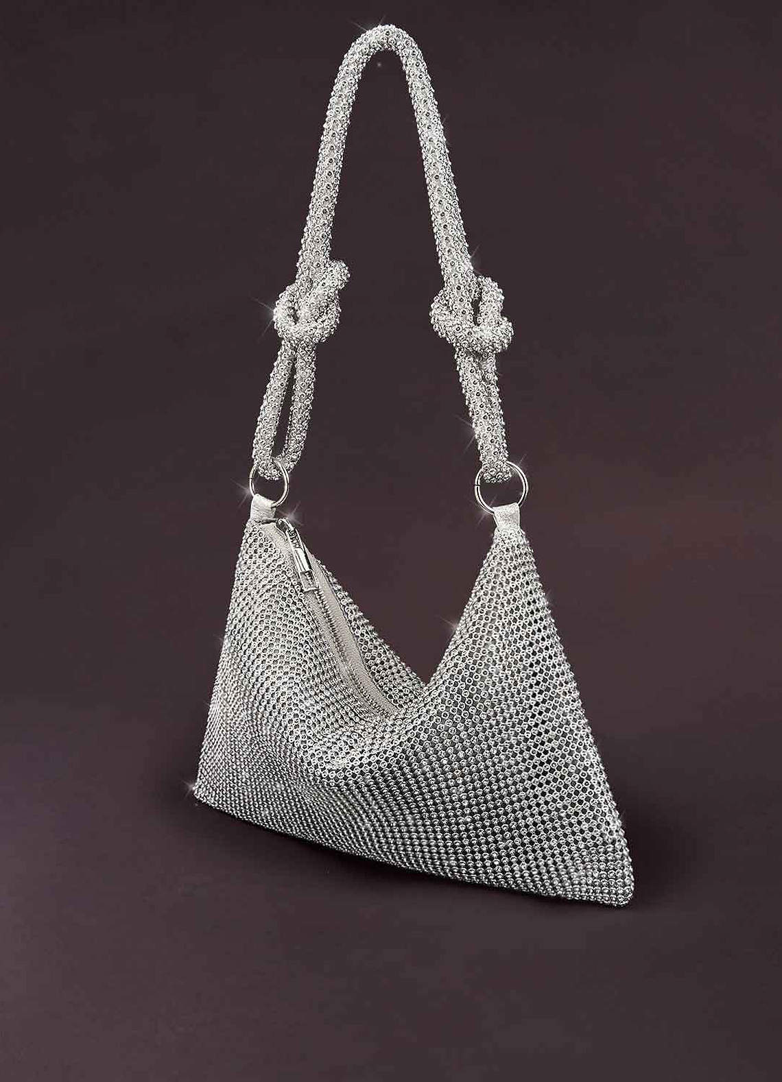 Silver Mesh Crystal Underarm Bag | Azazie
