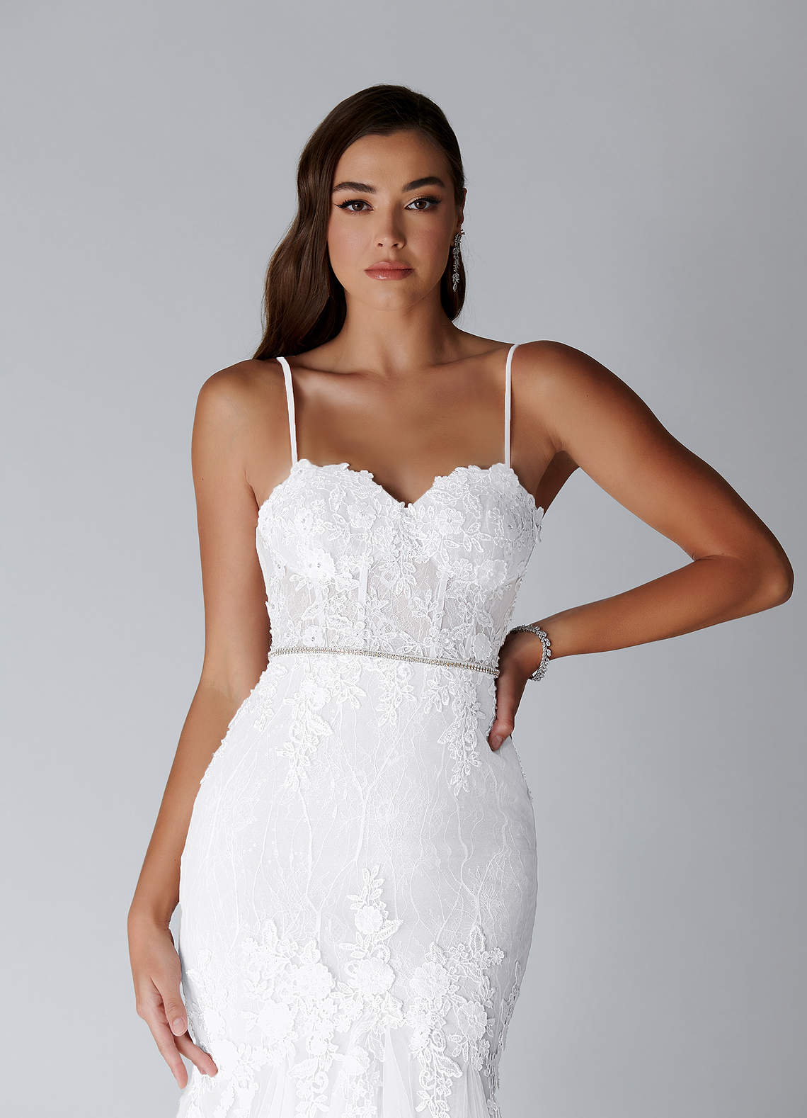 Diamond White Azazie Delara Mermaid Sequins Tulle Chapel Train Dress ...