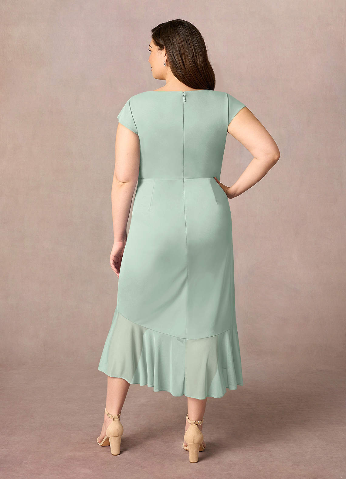 Agave Azazie Renetta Sheath V Neck Pleated Mesh Asymmetrical Dress Azazie