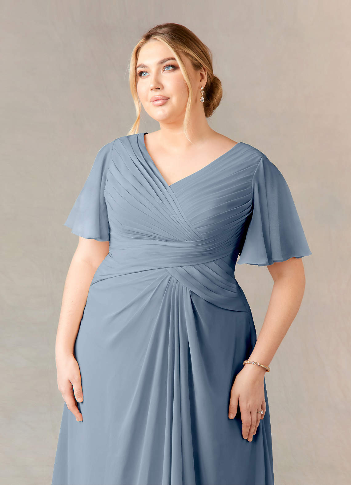 Azazie Morning Glory Twilight A-Line V-Neck Ruched Chiffon Dress | Azazie