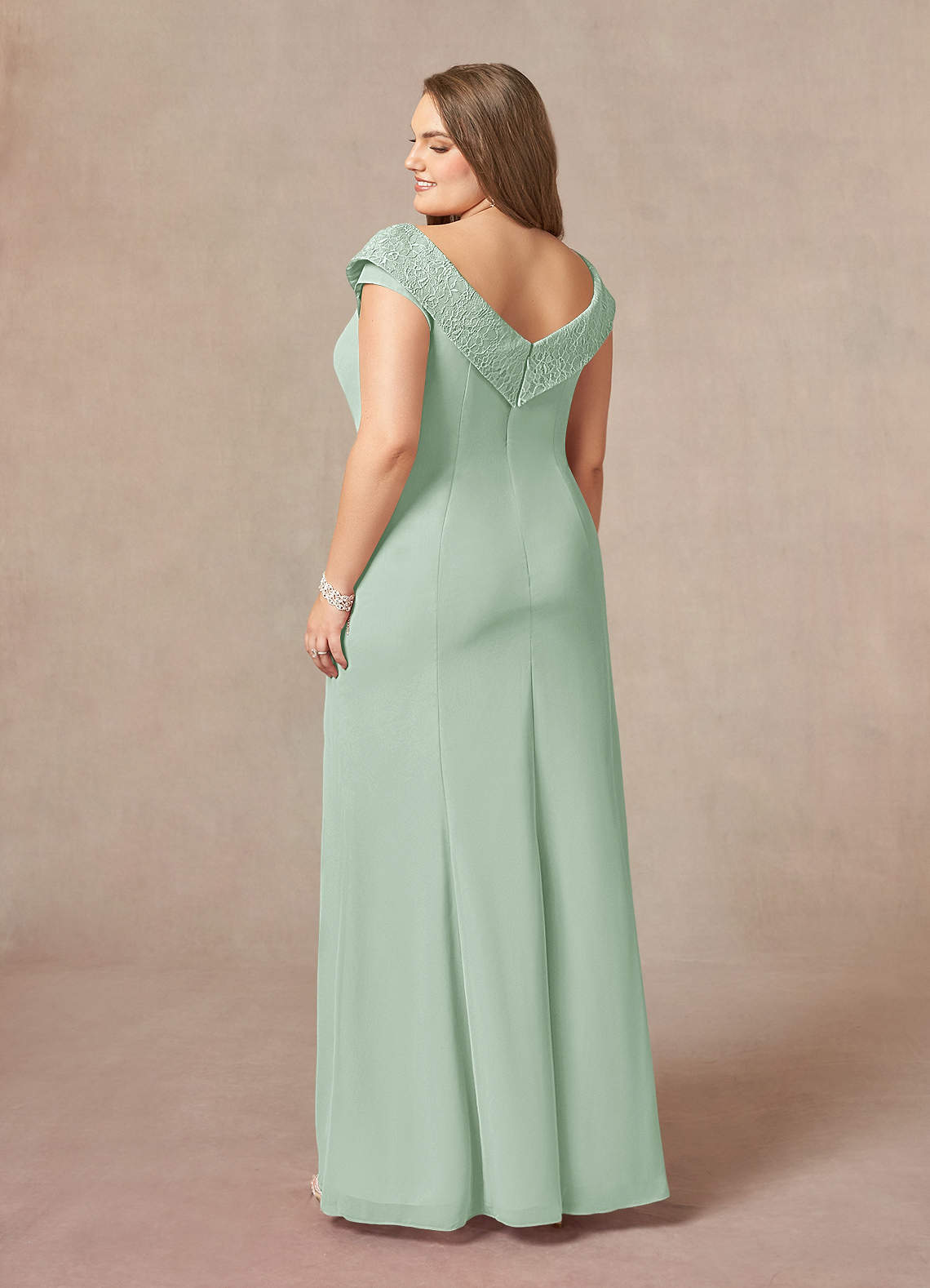 Agave Azazie Cupid Agave A-Line Boatneck Lace Chiffon Dress | Azazie