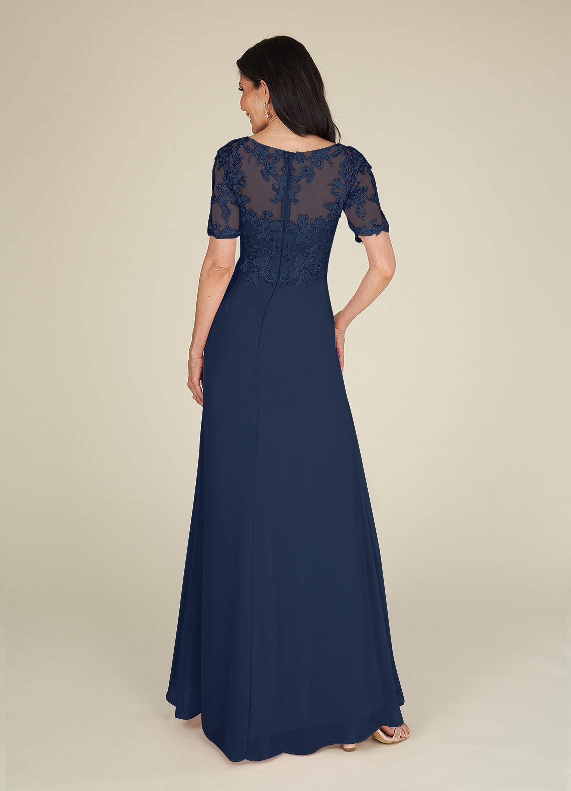 Azazie Amedeus Dark Navy A-Line V-Neck Lace Chiffon Dress Mother of the ...