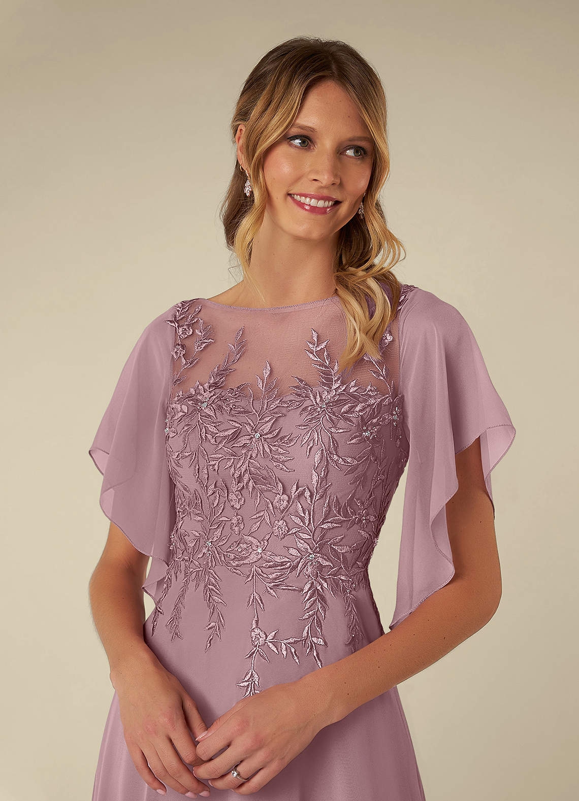 Azazie Faviola Dusty Rose A-Line Boatneck sequins Chiffon Dress | Azazie