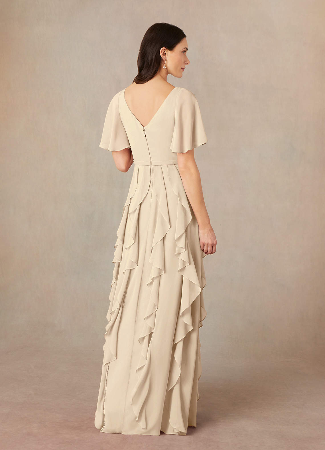 Champagne Azazie Watson Champagne A-Line V-Neck Chiffon Dress | Azazie