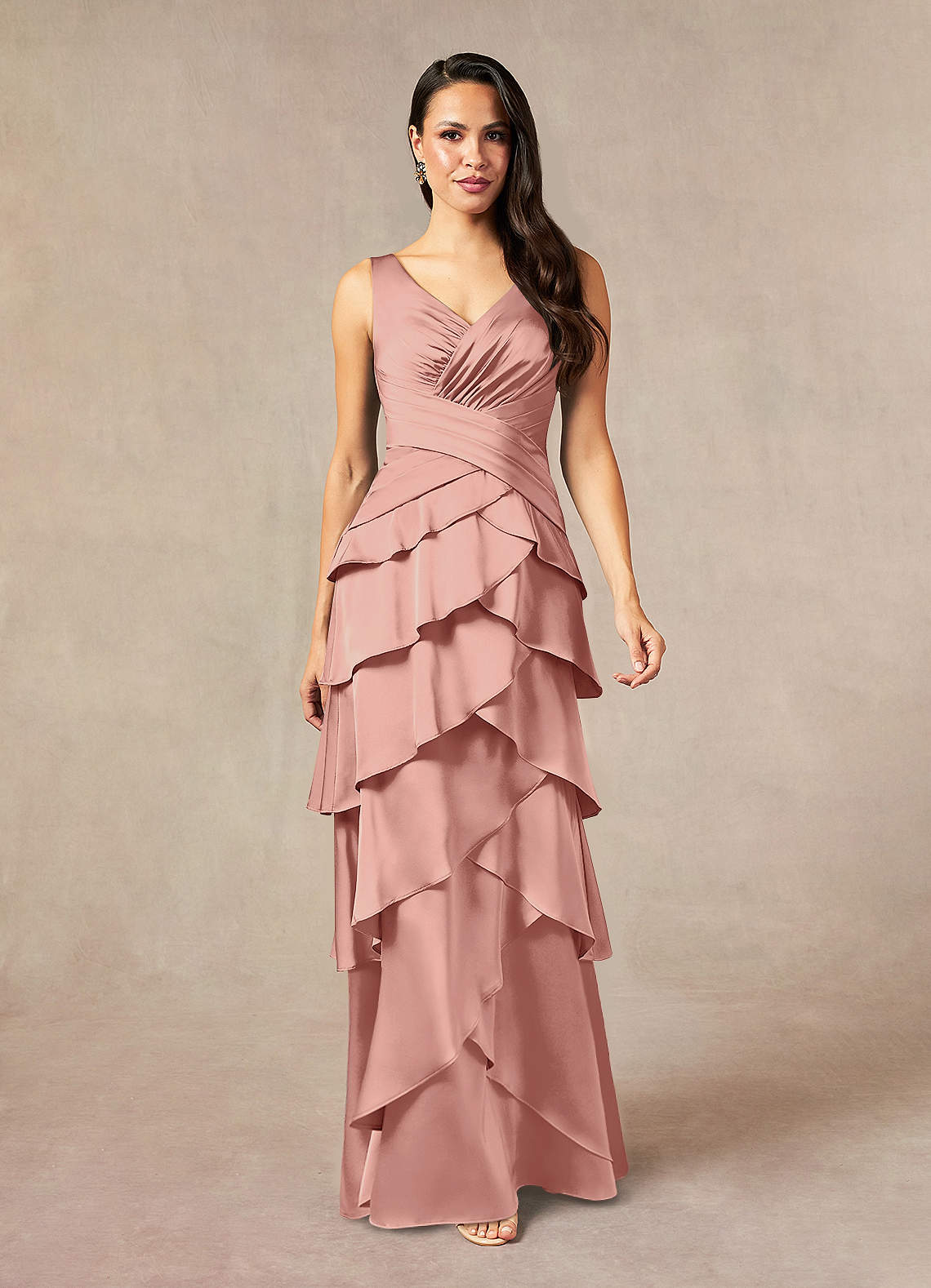 Azazie Viola Rosette A-Line Pleated Stretch Satin Dress | Azazie