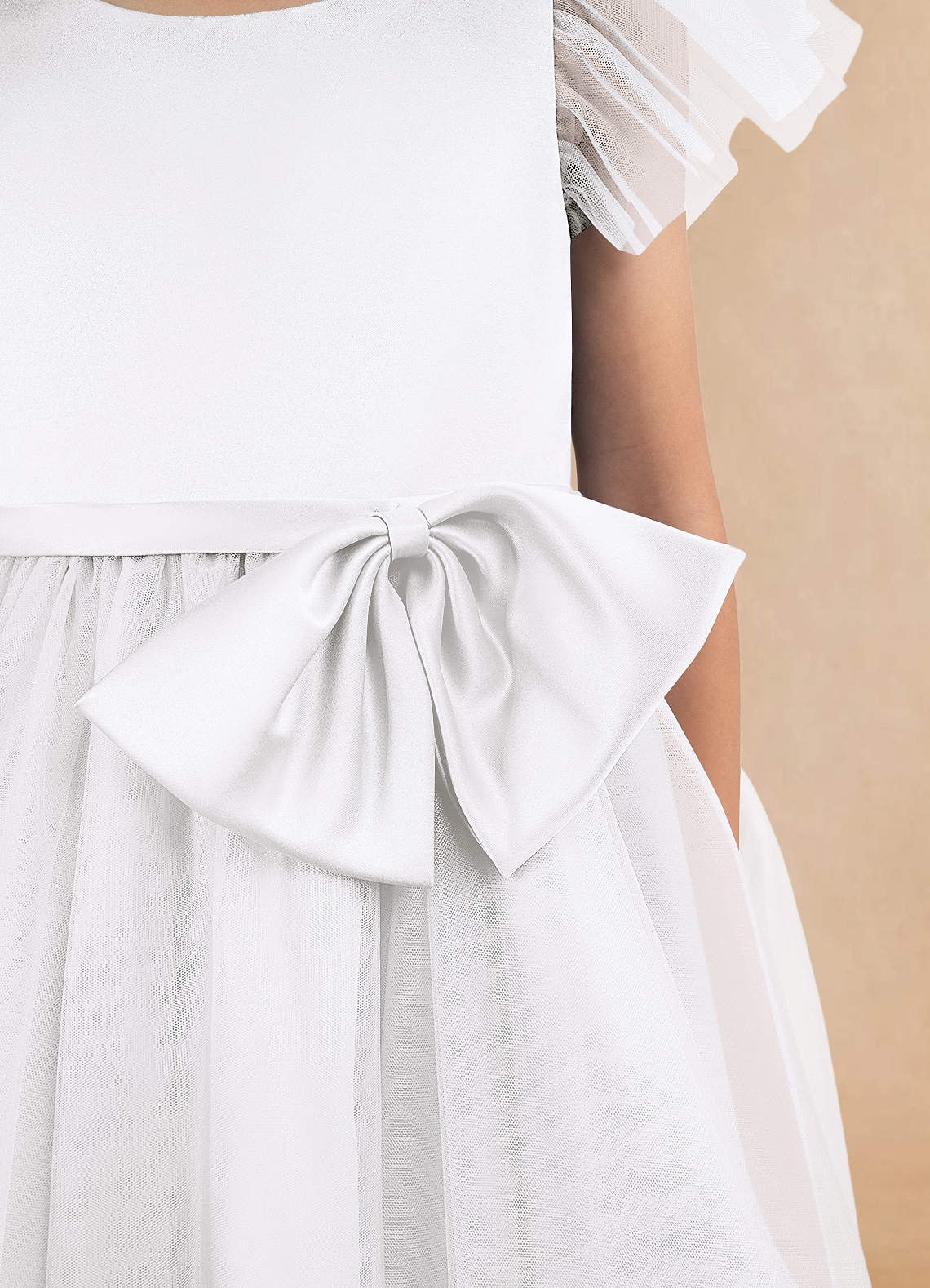 White Azazie Midna White A-Line with Sleeves Tulle Dress | Azazie