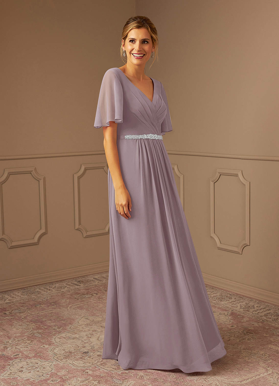 Dusk Azazie Tricia Dusk A-Line V-Neck Pleated Chiffon Dress | Azazie