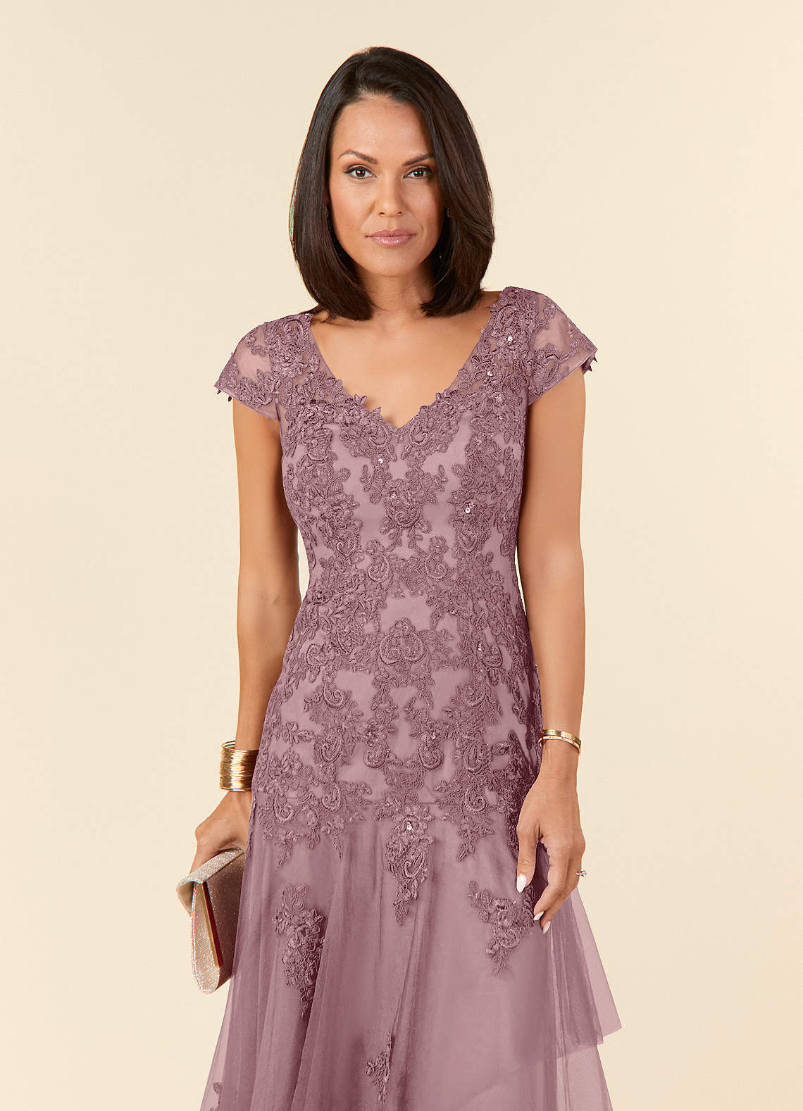 Dusty Rose Azazie Romy Mermaid V-Neck Sequins Tulle Floor-Length Dress ...