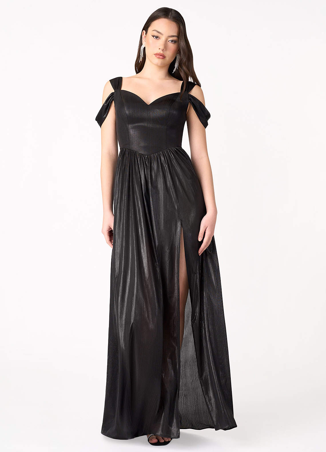 Yara Black Split Shoulder Gown | Azazie