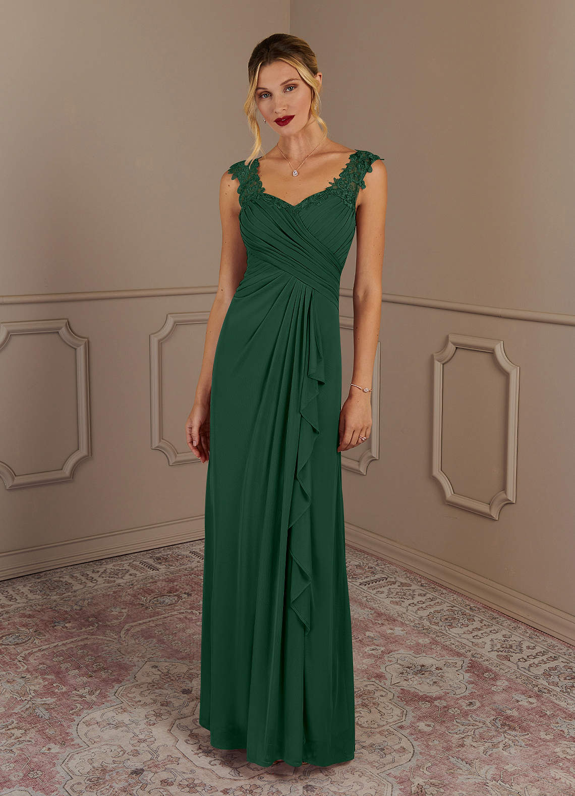 Azazie Edelin Dark Green A-Line Sweetheart Neckline Pleated Mesh Dress ...