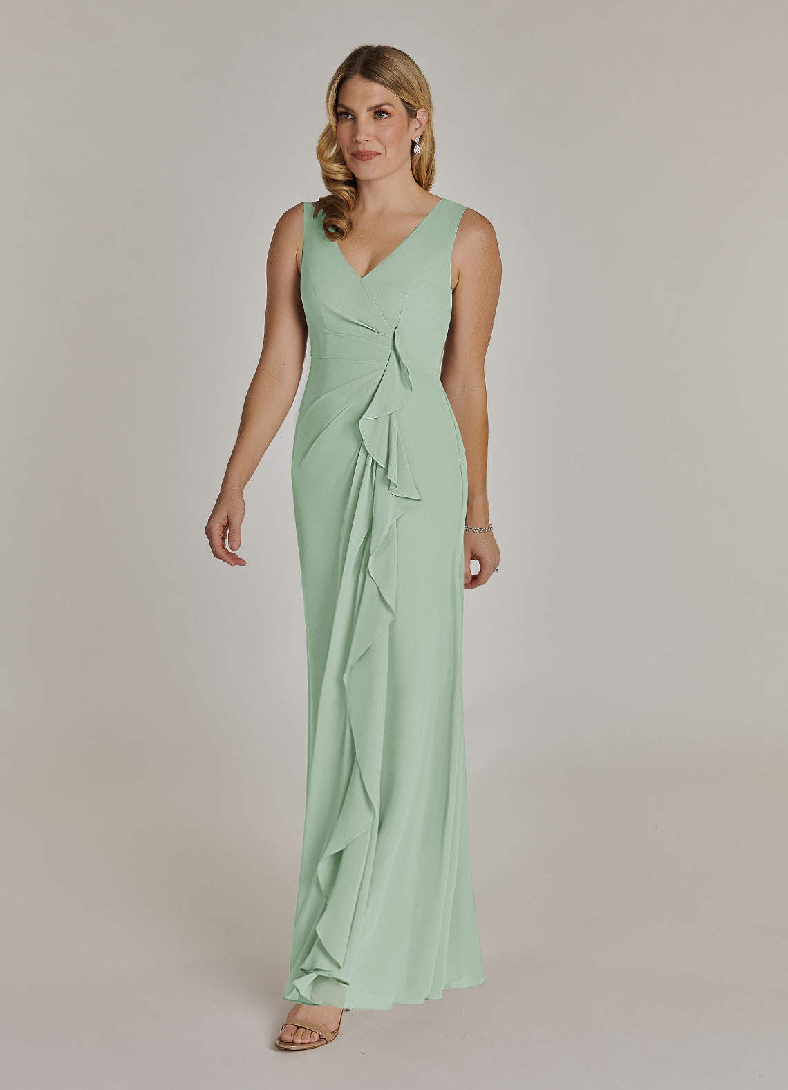 Agave Azazie Manuella A-Line V-Neck Pleated Chiffon Floor-Length Dress | Azazie