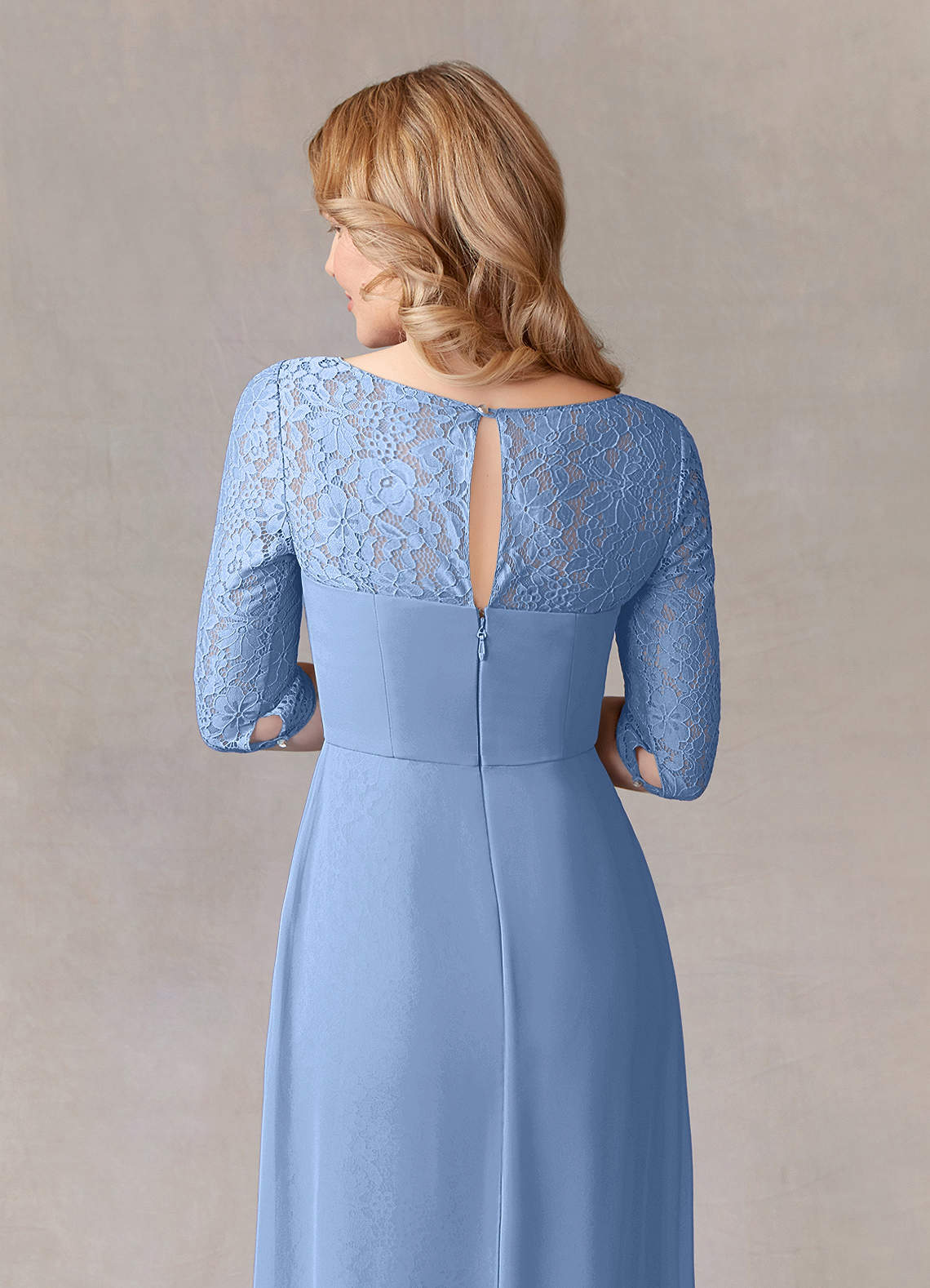 Azazie Leonine Steel Blue A-Line Scoop lace Chiffon Dress | Azazie