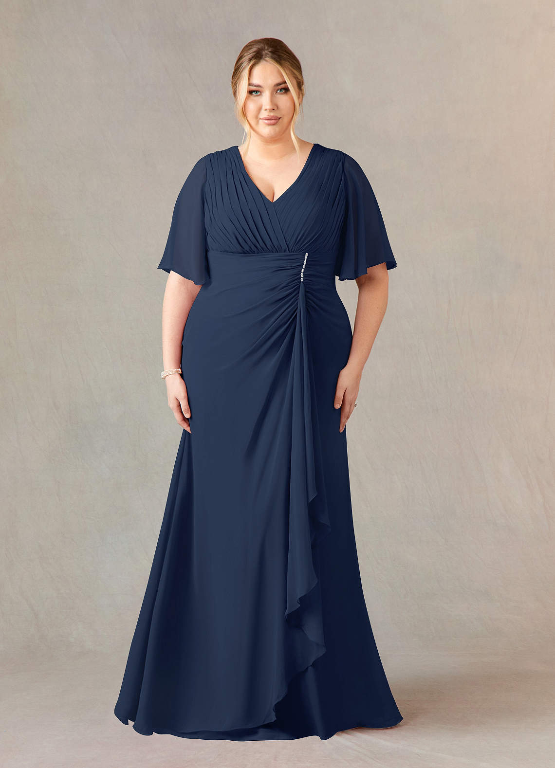 Azazie Carson Dark Navy A-Line V-Neck Lace Chiffon Dress | Azazie