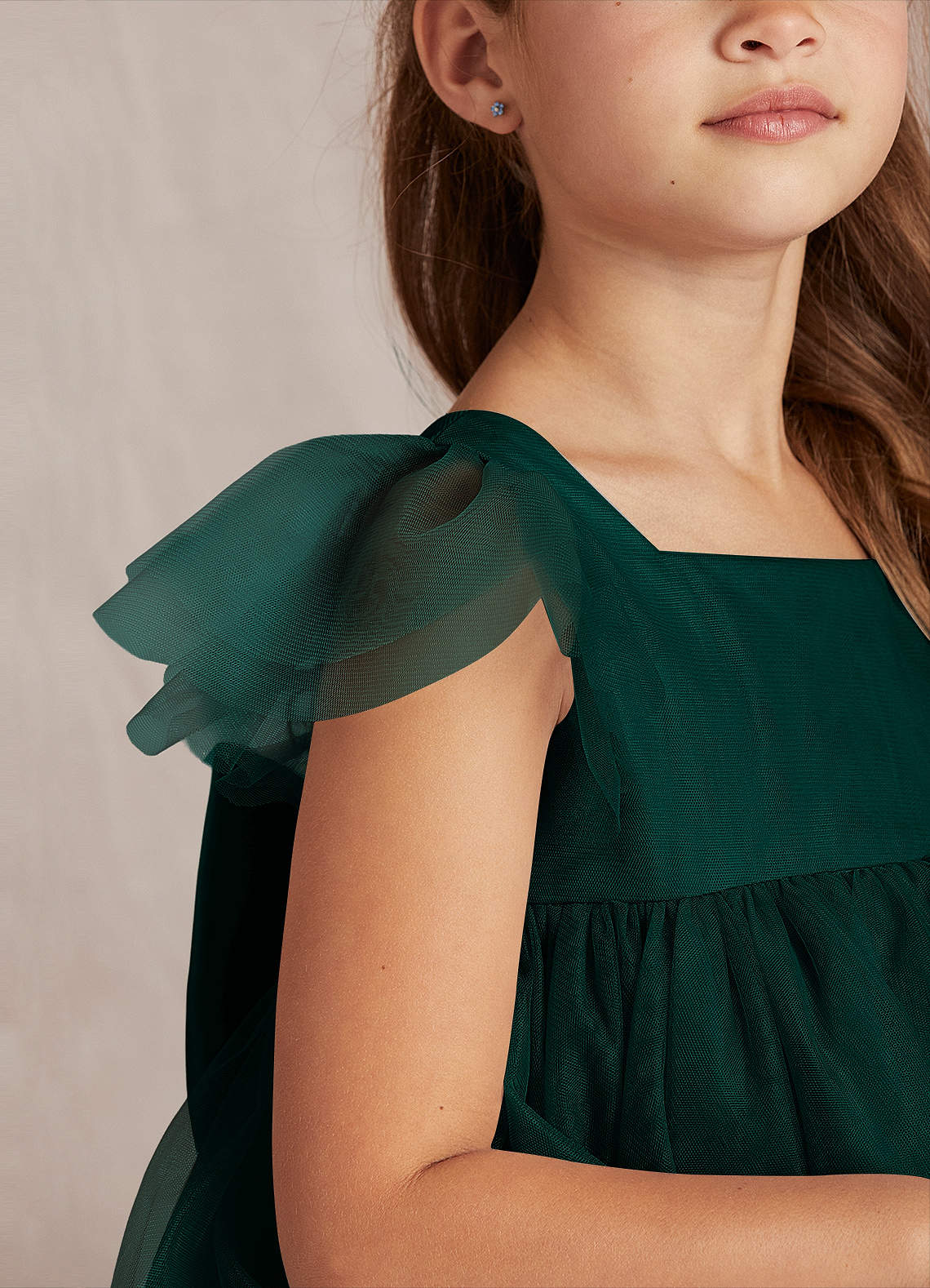 Pine Azazie Kalio Pine A-Line with Sleeves Tulle Dress | Azazie