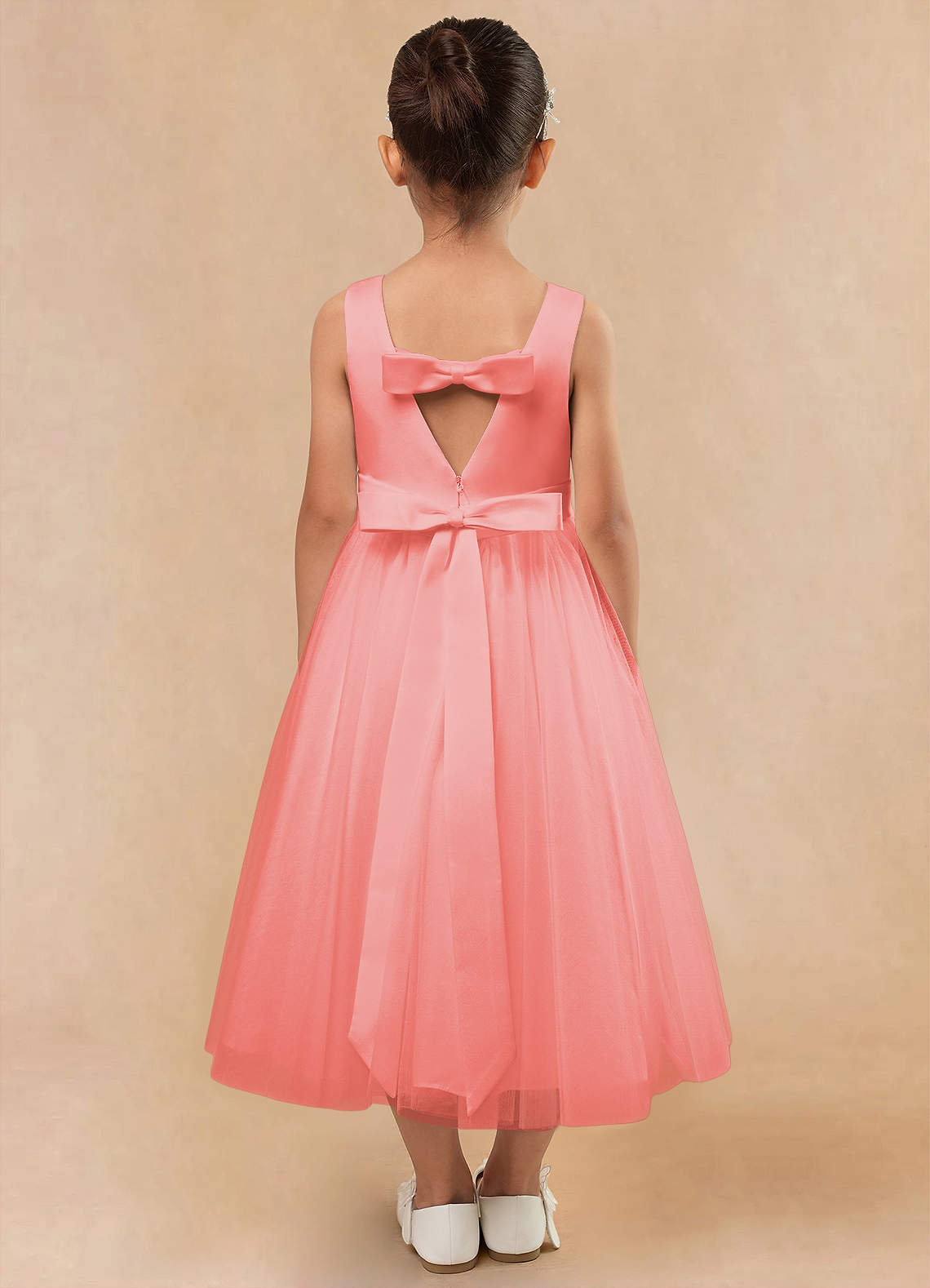 Coral Azazie Marlee Coral A-Line Pleated Matte Satin Dress | Azazie