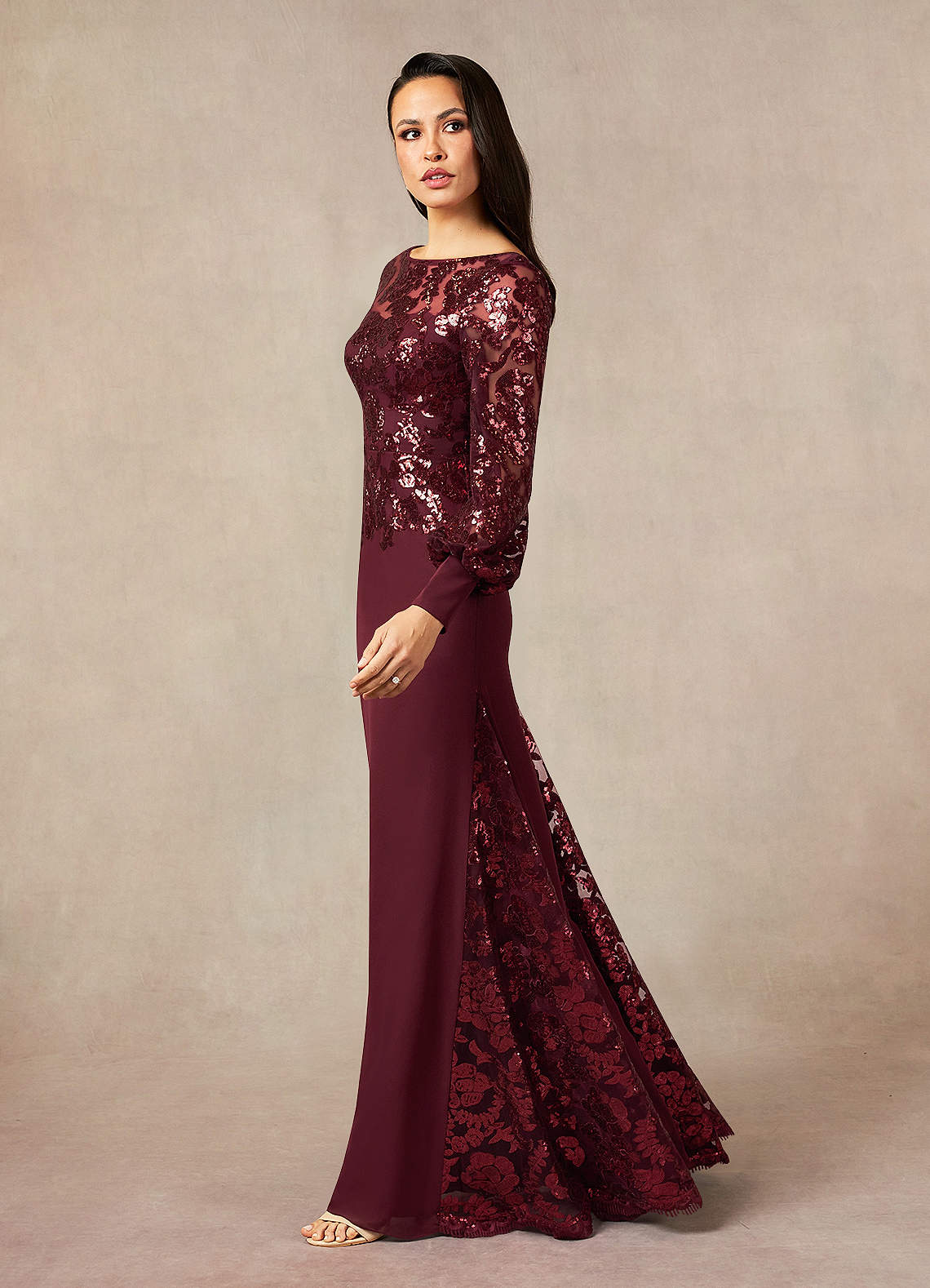Azazie Caroline Cabernet Mermaid Sequins Lace Dress | Azazie