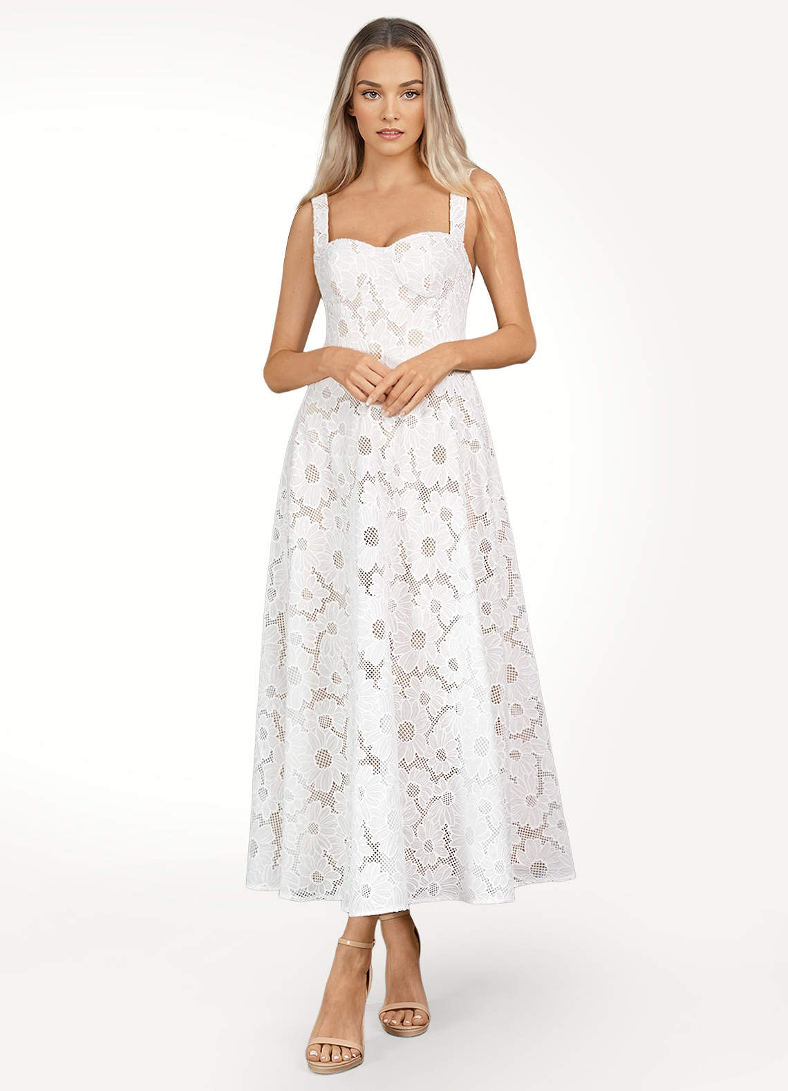 Charlotte White Lace Midi Dress | Azazie