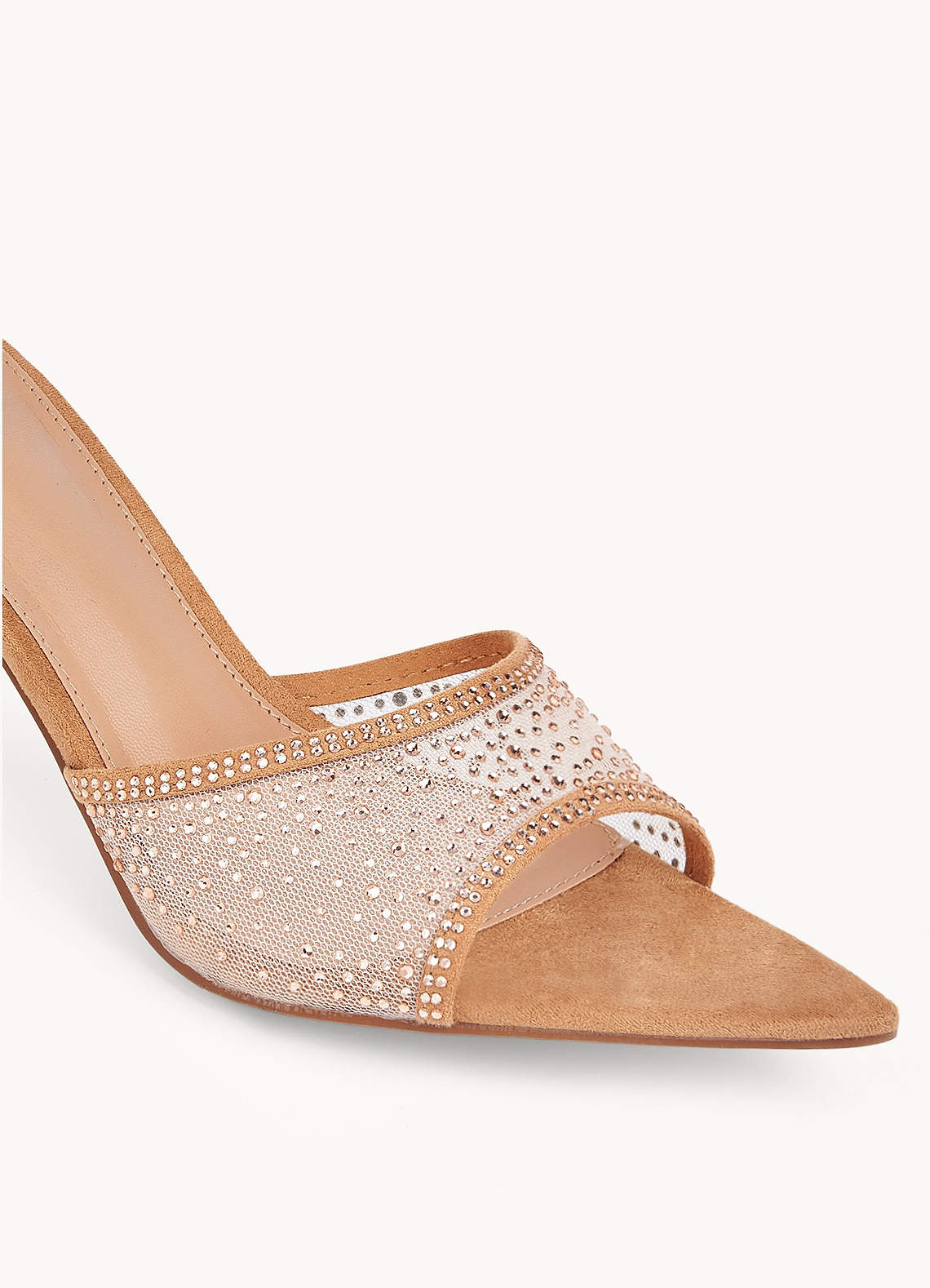 Apricot Rhinestone Mesh Pointed Toe Mules | Azazie
