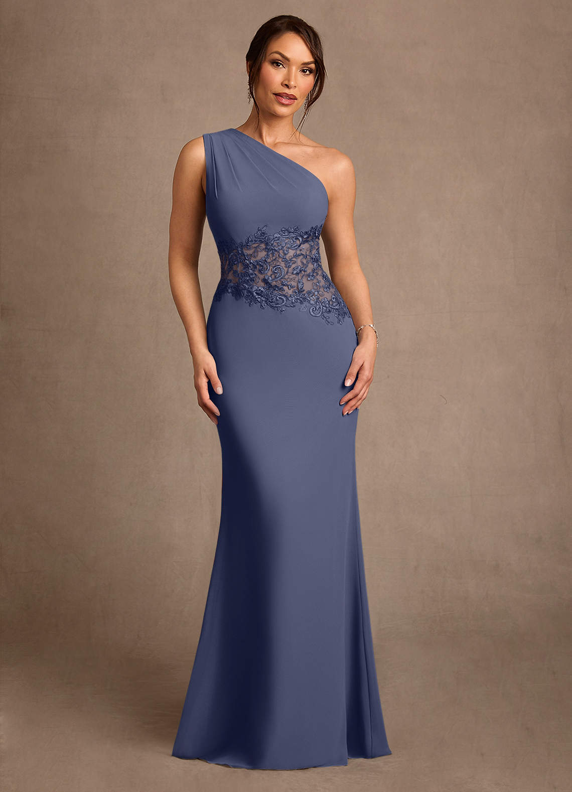 Azazie Kathie Stormy Mermaid Lace Chiffon Dress | Azazie