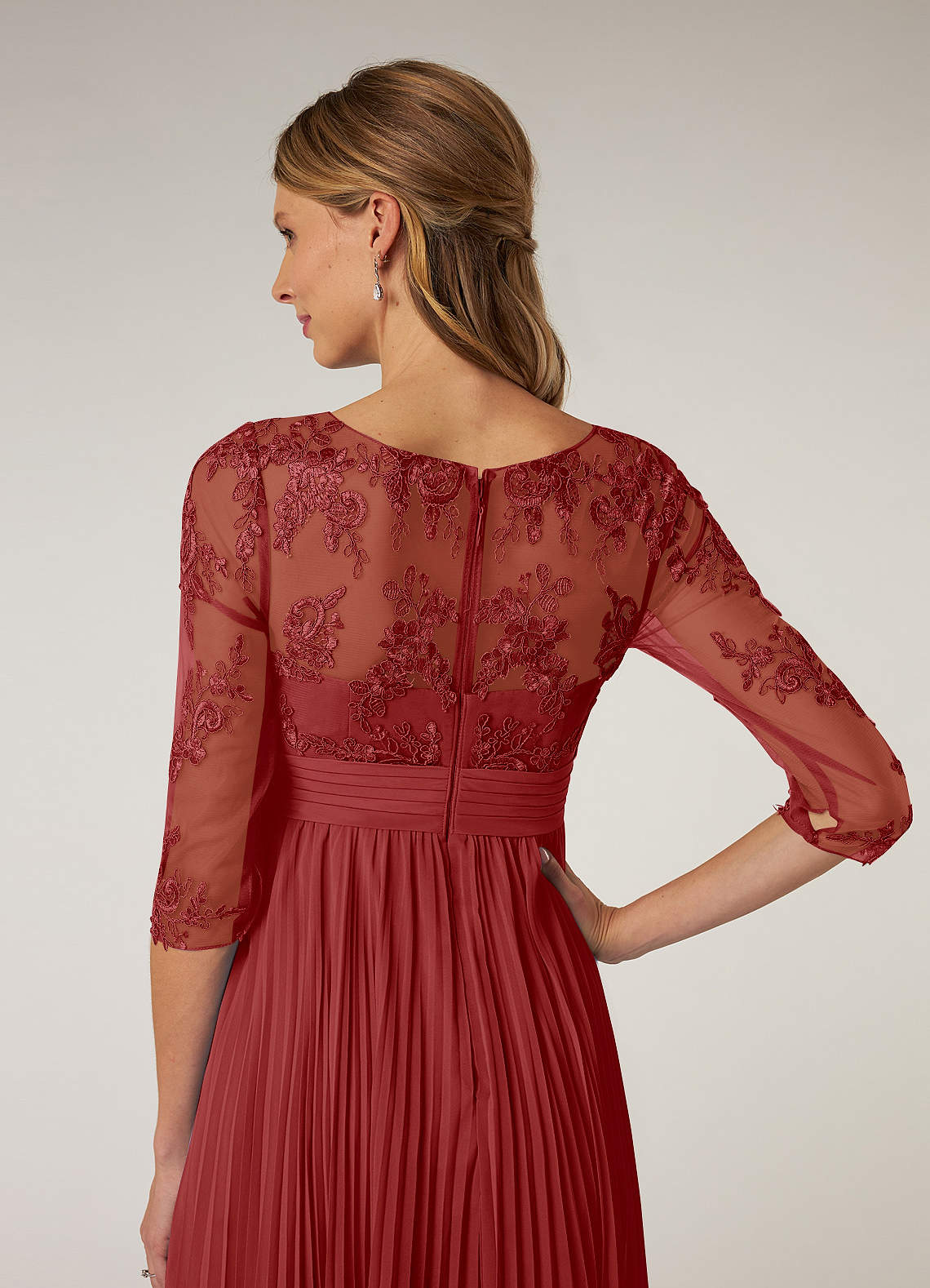 Rust Azazie Tutu A-Line Boatneck Lace Chiffon Tea-Length Dress | Azazie